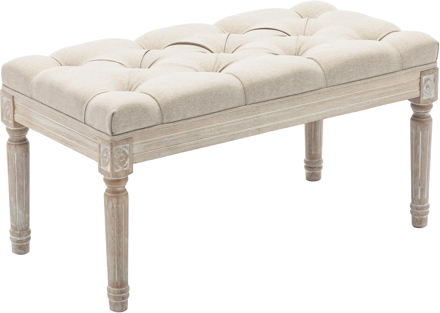 Upholstered Fabric Entryway Bench, Tufted Piano Bench for 2 People ...