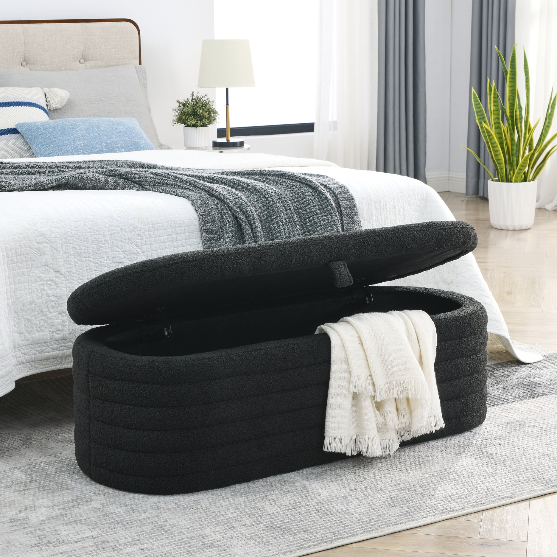 Upholstered Fabric Storage Ottoman Bench Footrest Footstool End Of