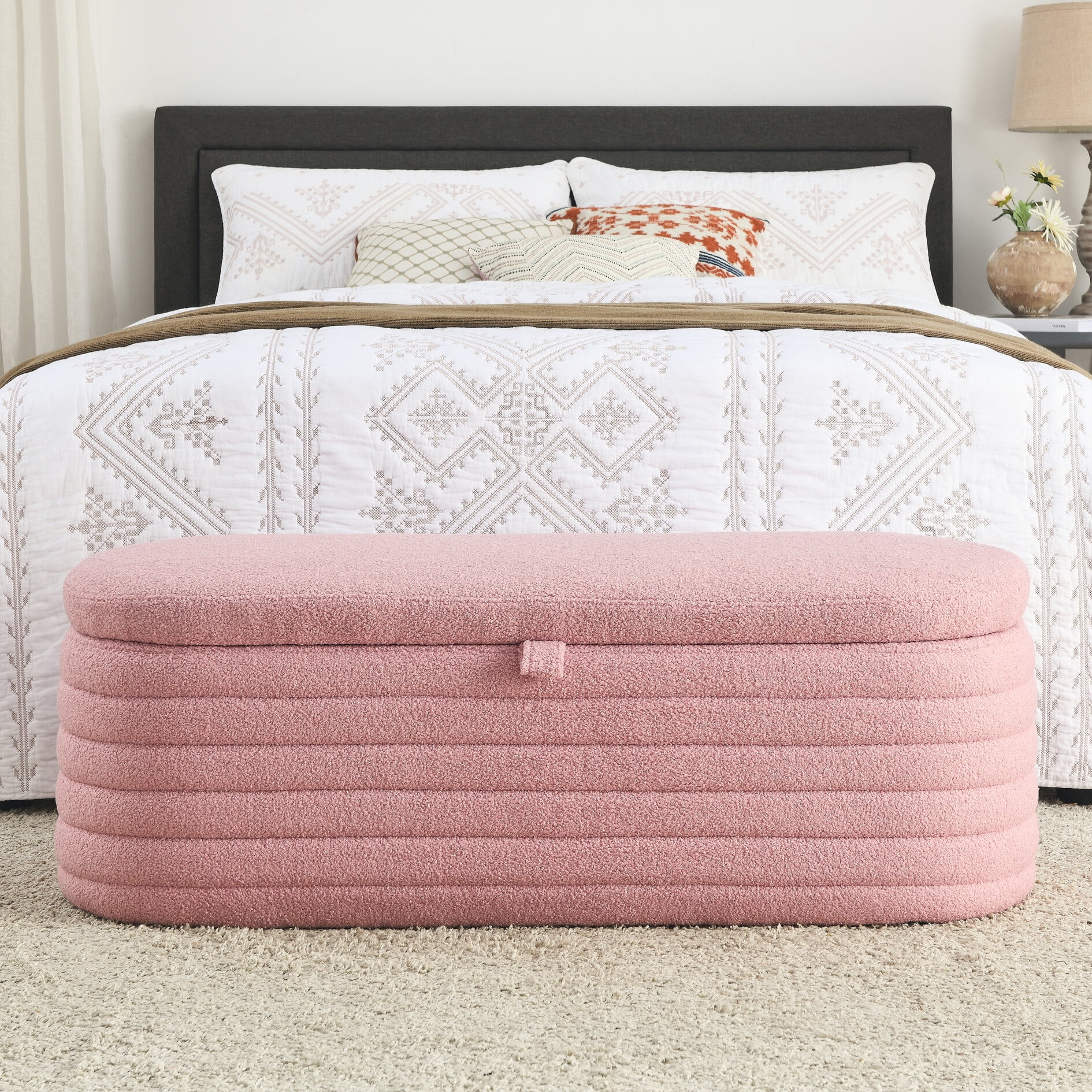 Upholstered Fabric Storage Ottoman Bench Footrest Footstool End Of