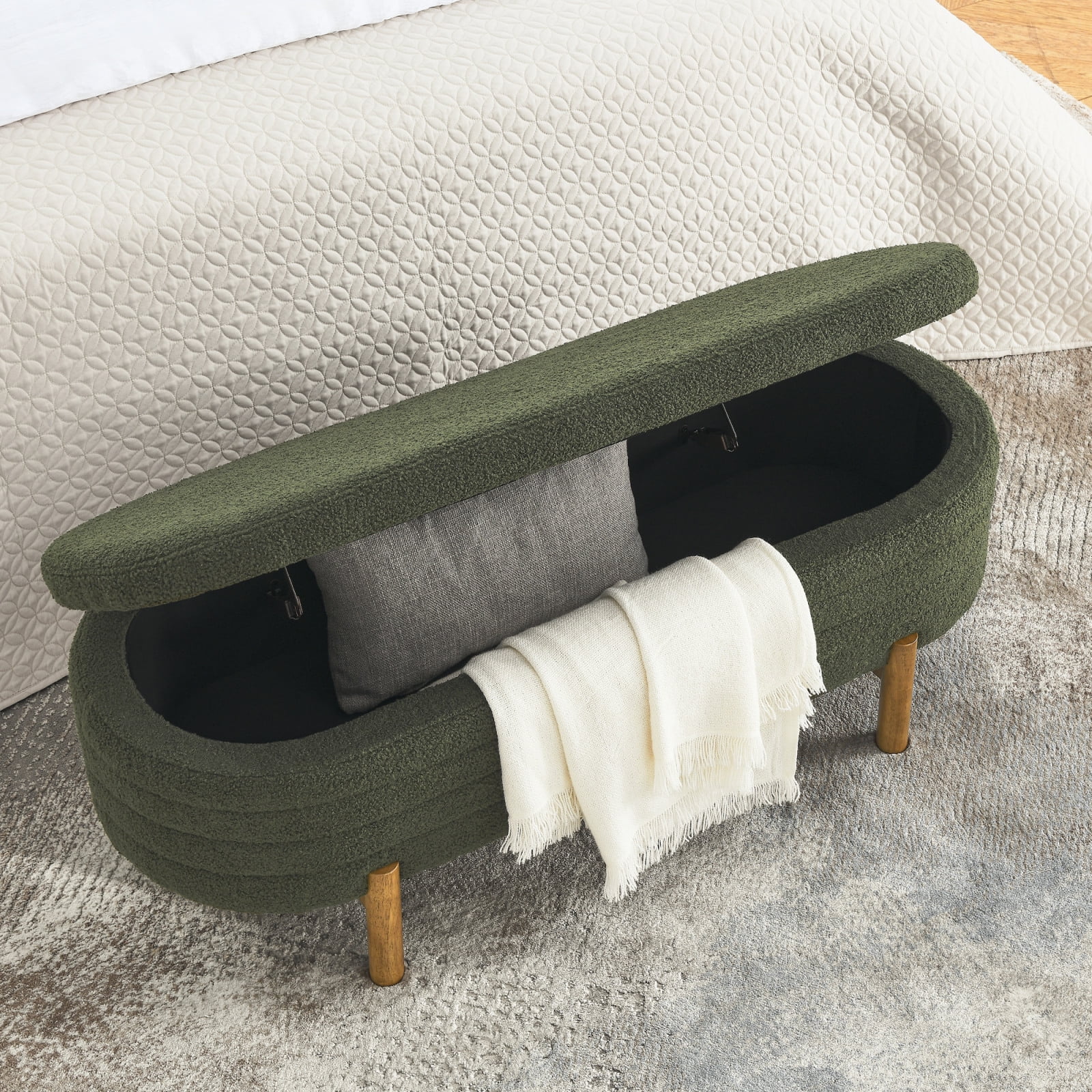 Upholstered Fabric Storage Ottoman Bench with Hidden Compartment, Bed ...