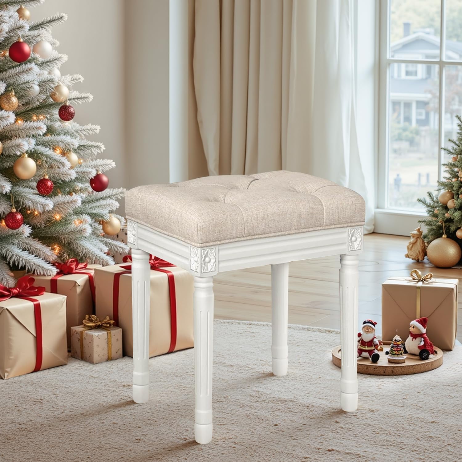 Upholstered Fabric Vanity Bench Seat, Makeup Stools for Vanity, 18" in ...