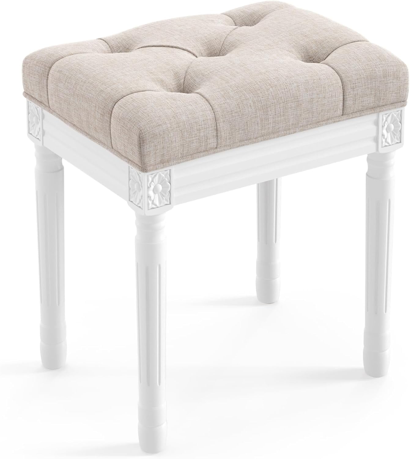 Upholstered Fabric Vanity Bench Seat, Makeup Stools for Vanity, Square ...