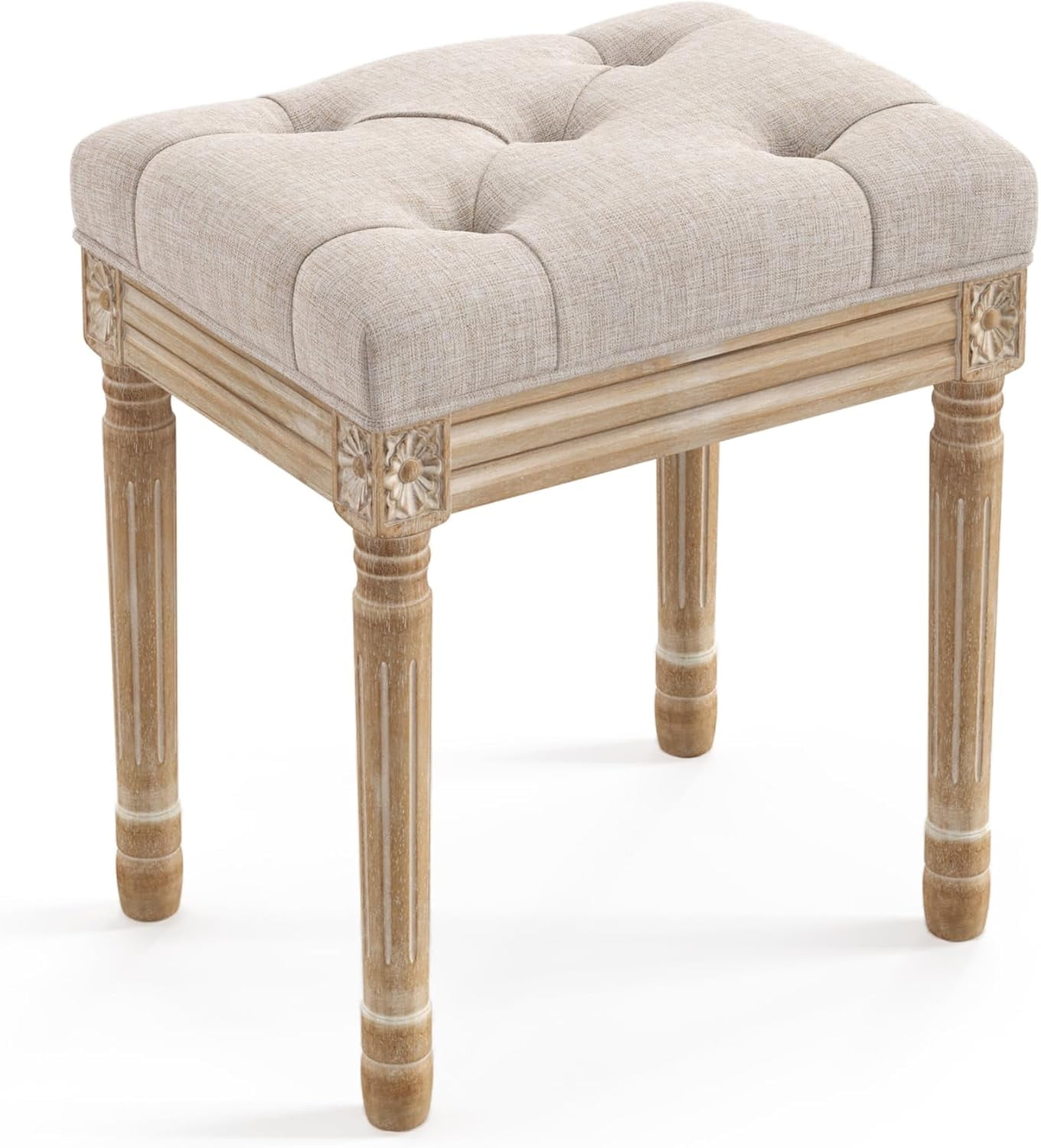 Upholstered Fabric Vanity Bench Seat, Makeup Stools for Vanity, Square ...