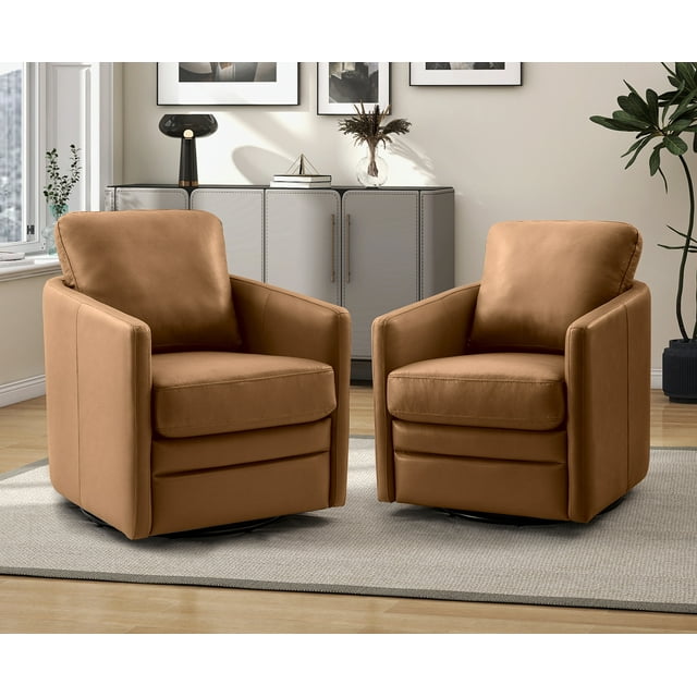 Upholstered Faux leather Swivel Accent Chair Set of 2 for Living Room ...