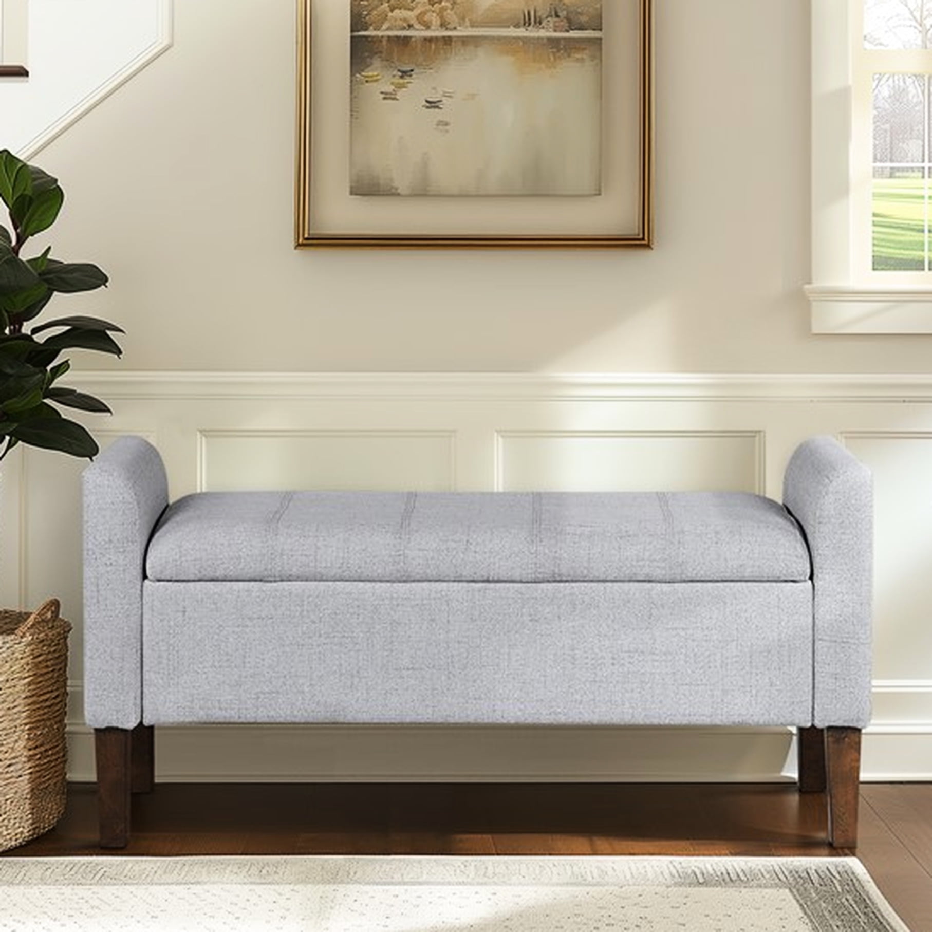 Upholstered Flip-top Storage Bench In Grey For Living Areas Gray With ...