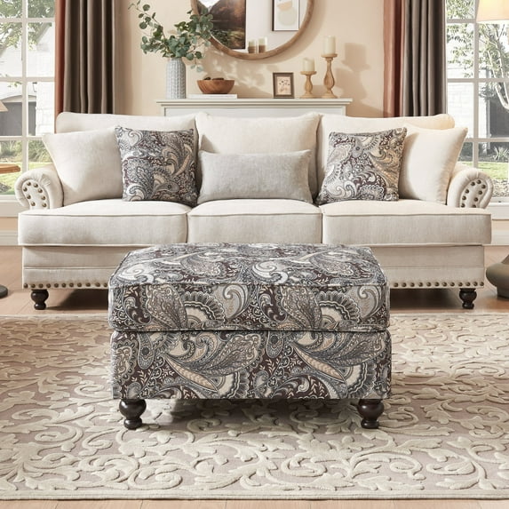 Upholstered Foot Stool Ottoman, Foot Rest with Wooden Legs, Mid-Century ...