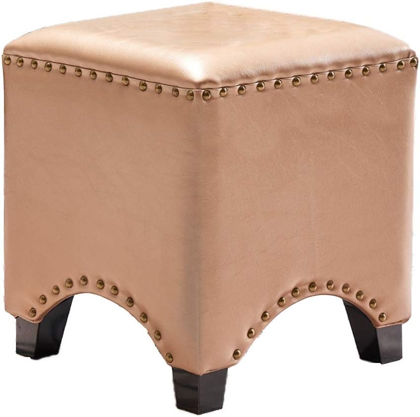 Upholstered Footstool, Vintage Square Faux Leather Footrest Stool with ...