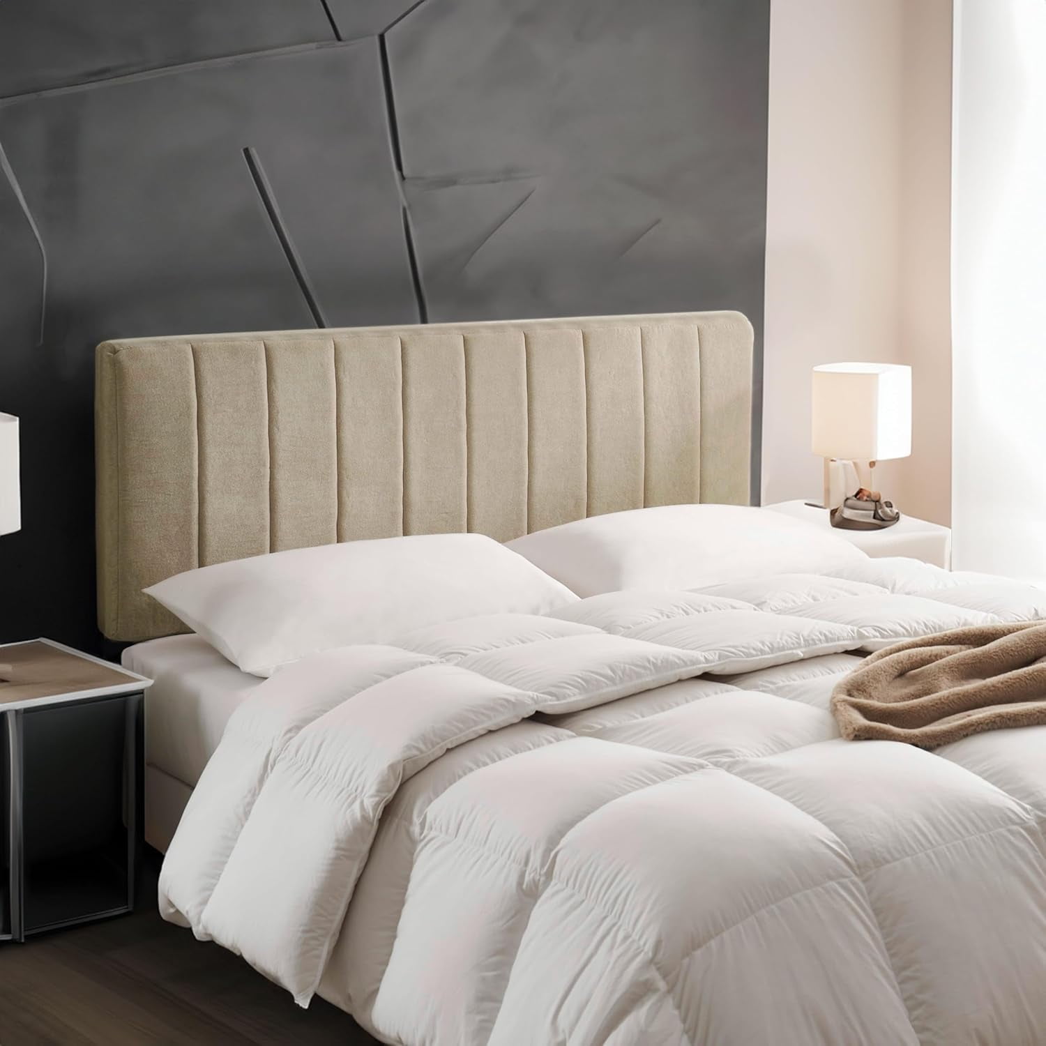 Upholstered Full Headboard - Easy Assemble Channel Stitched Headboard ...