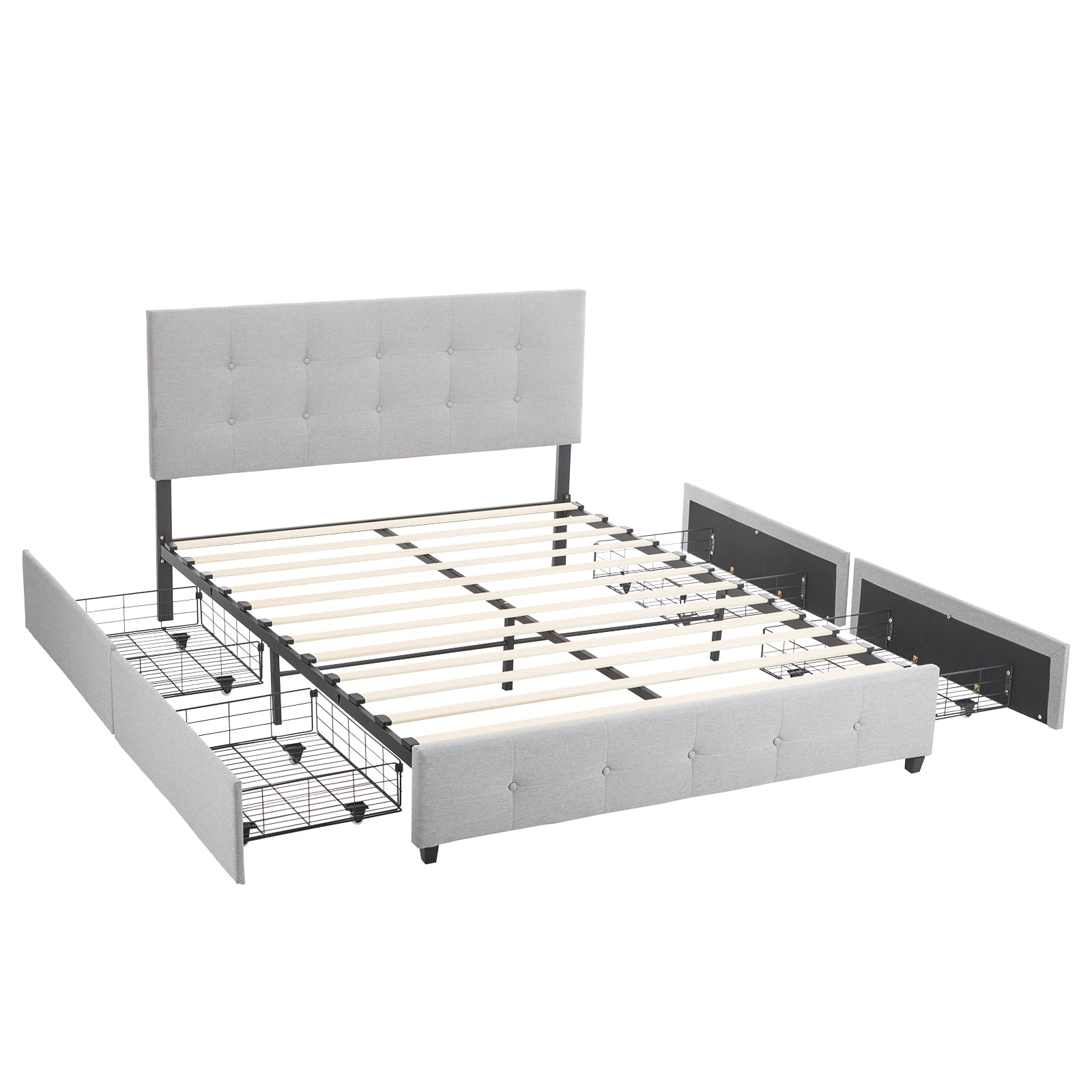 Upholstered Full Platform Storage Bed Frame with 4 Drawers, Adjustable ...