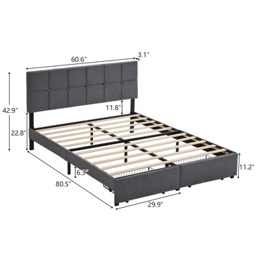 CHITA Full Size Upholstered Platform Bed Frame with Headboard,Cream ...