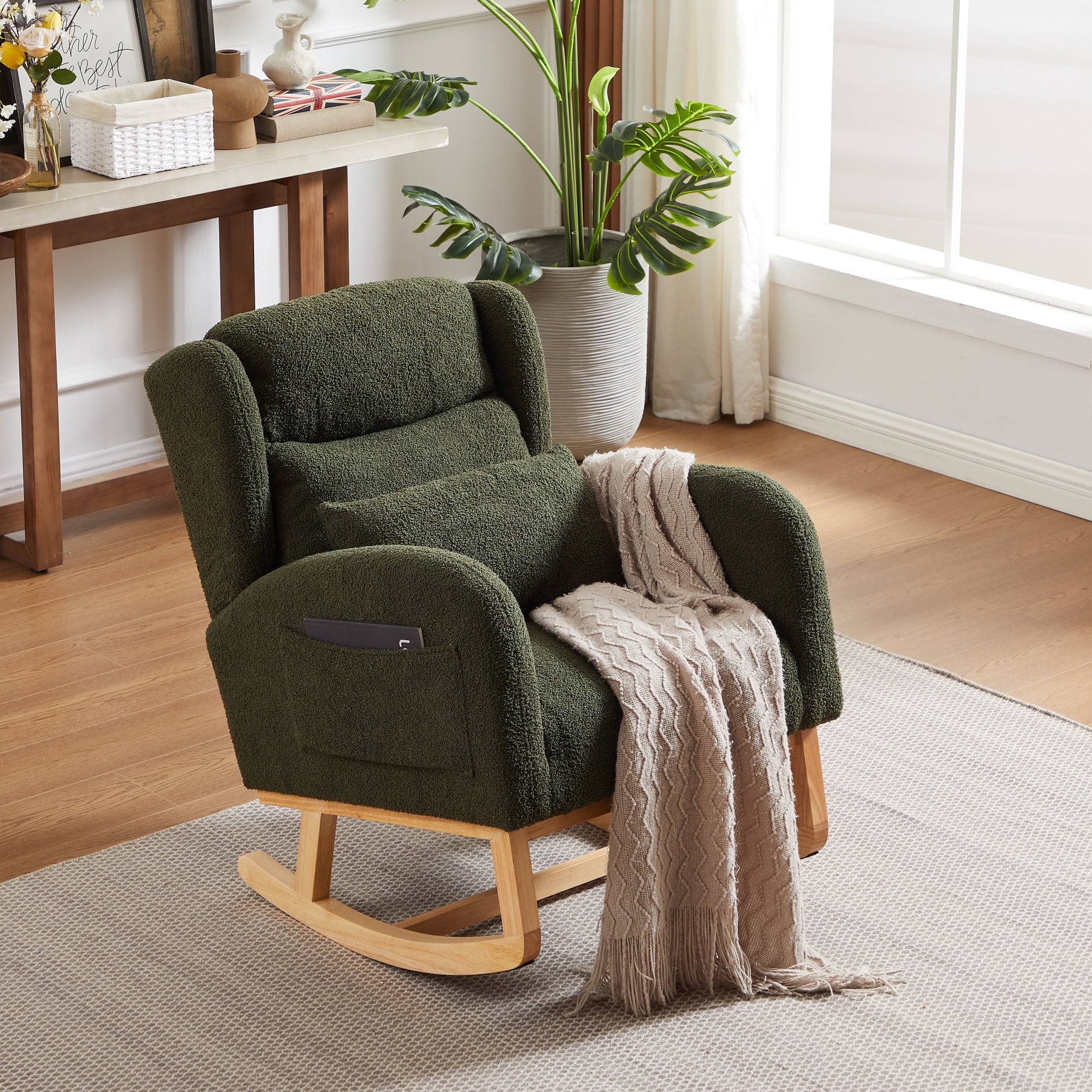 Upholstered Glider Rocking Chair with a Lumbar Pillow, Nursery Comfy ...