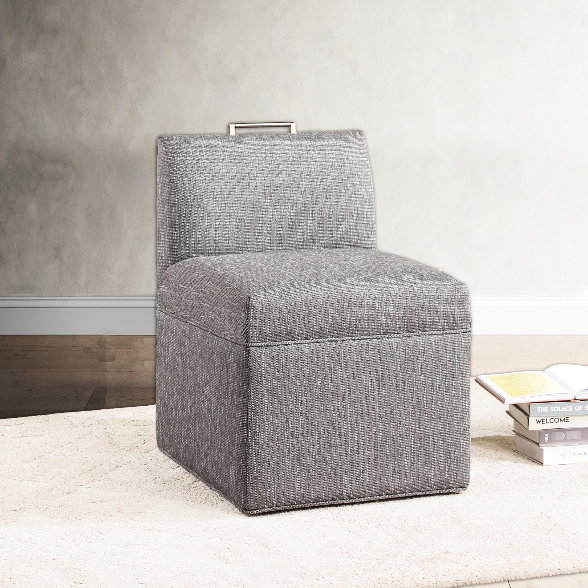 Upholstered Grey Caster Chair - Construction, Metal Handle Ashen ...