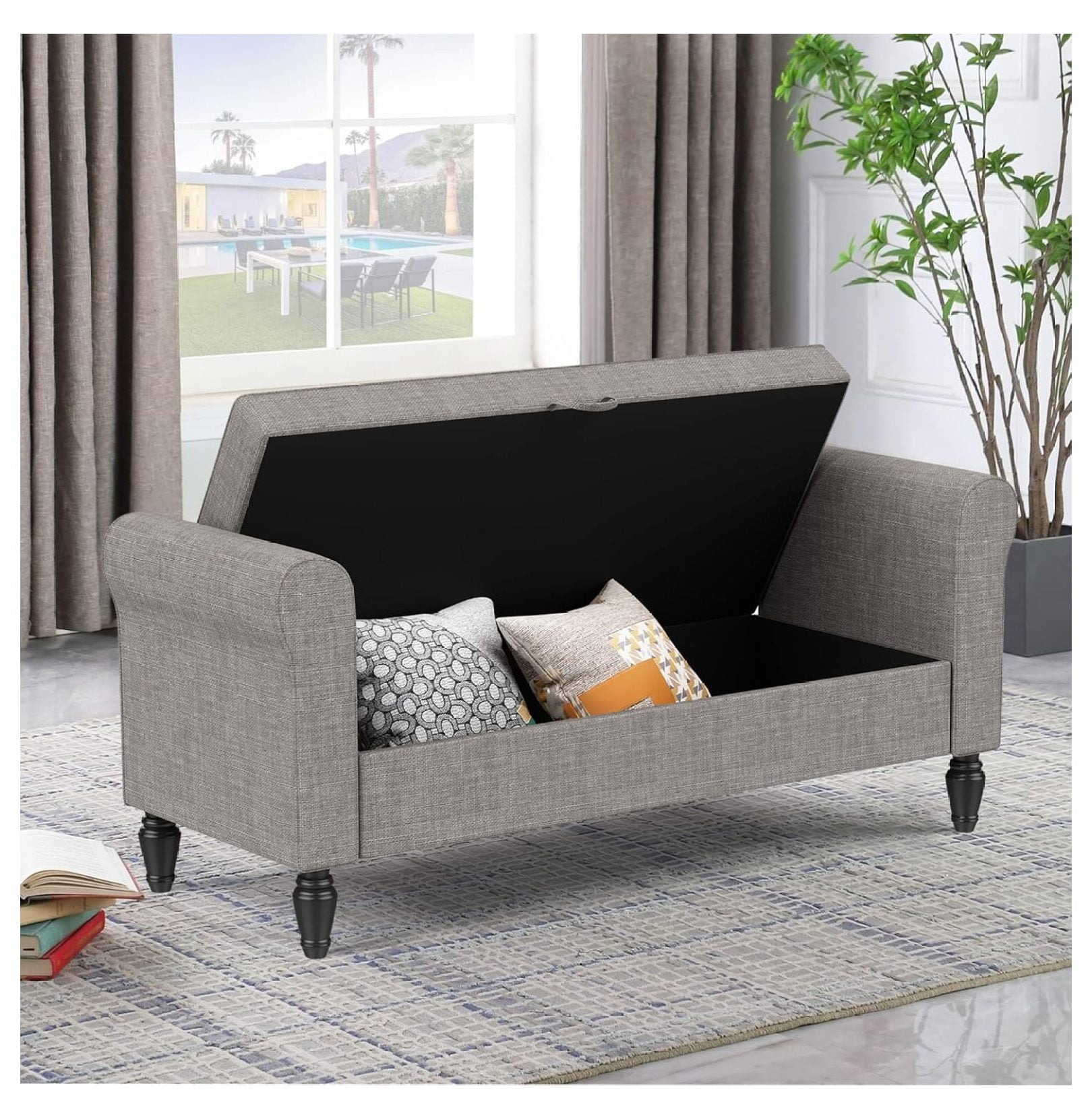 Upholstered Grey Storage for Bedroom End of with Storage Ottoman ...