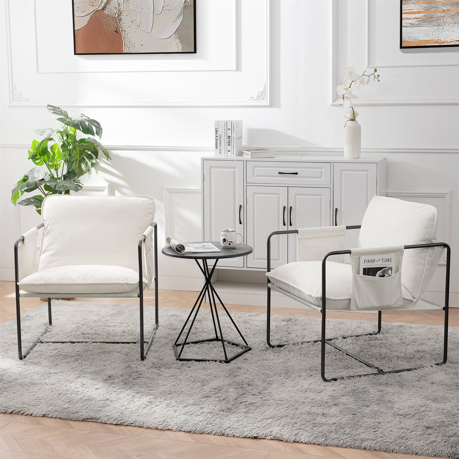 Upholstered Hanging Armchair Set of 2, Comfy Accent Chair with Metal ...
