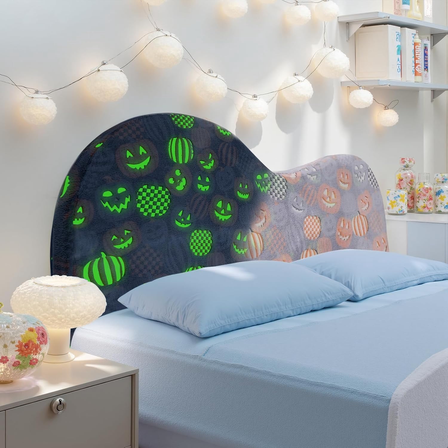 Upholstered Headboard Queen，Creative Curved Glow in The Dark Headboard ...