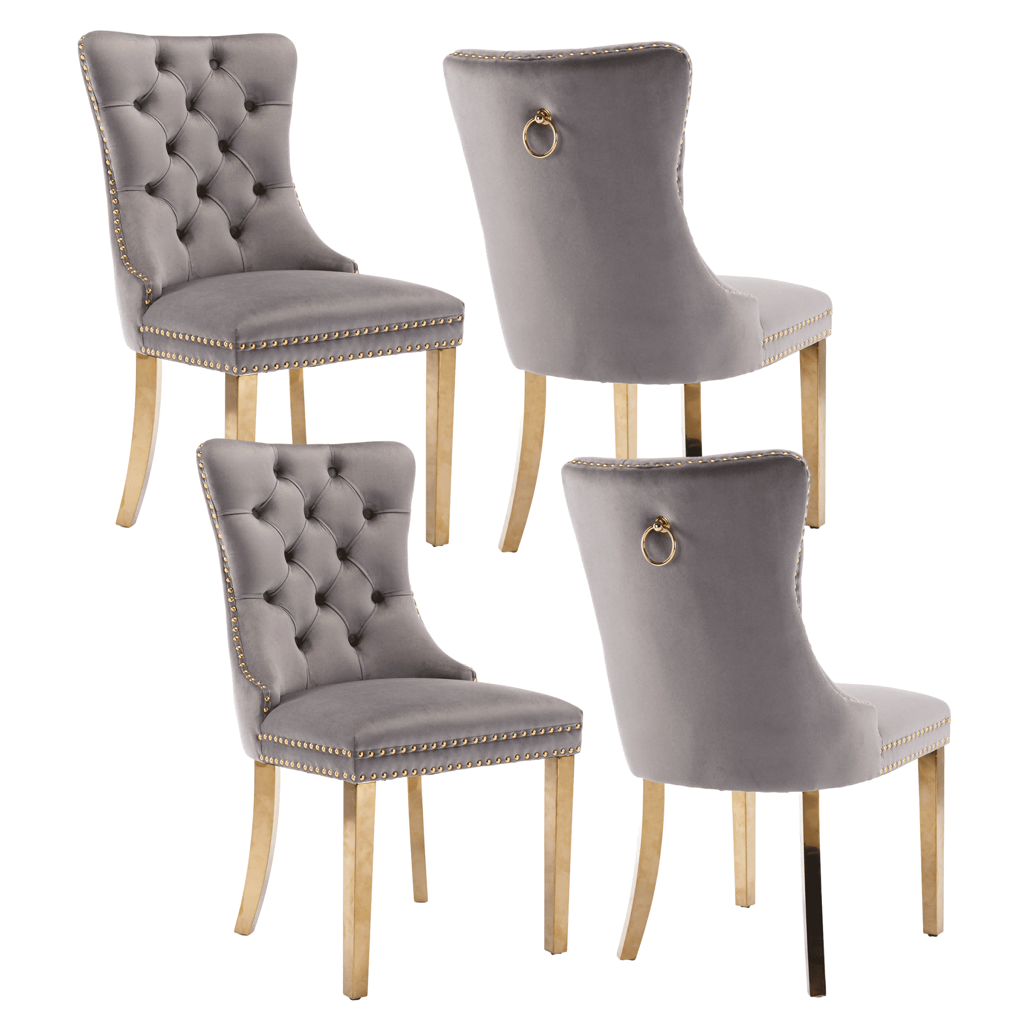 Upholstered High-end Dining Chairs,Tufted Side Chair with Golden ...