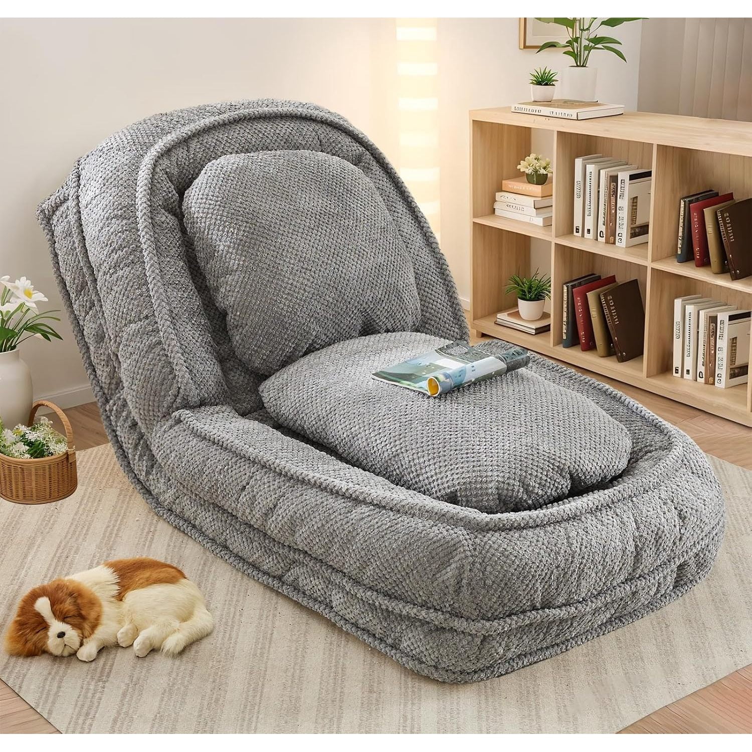 Upholstered Human Dog Bed for Adult & Pets, Convertible Lazy Sofa Bed ...
