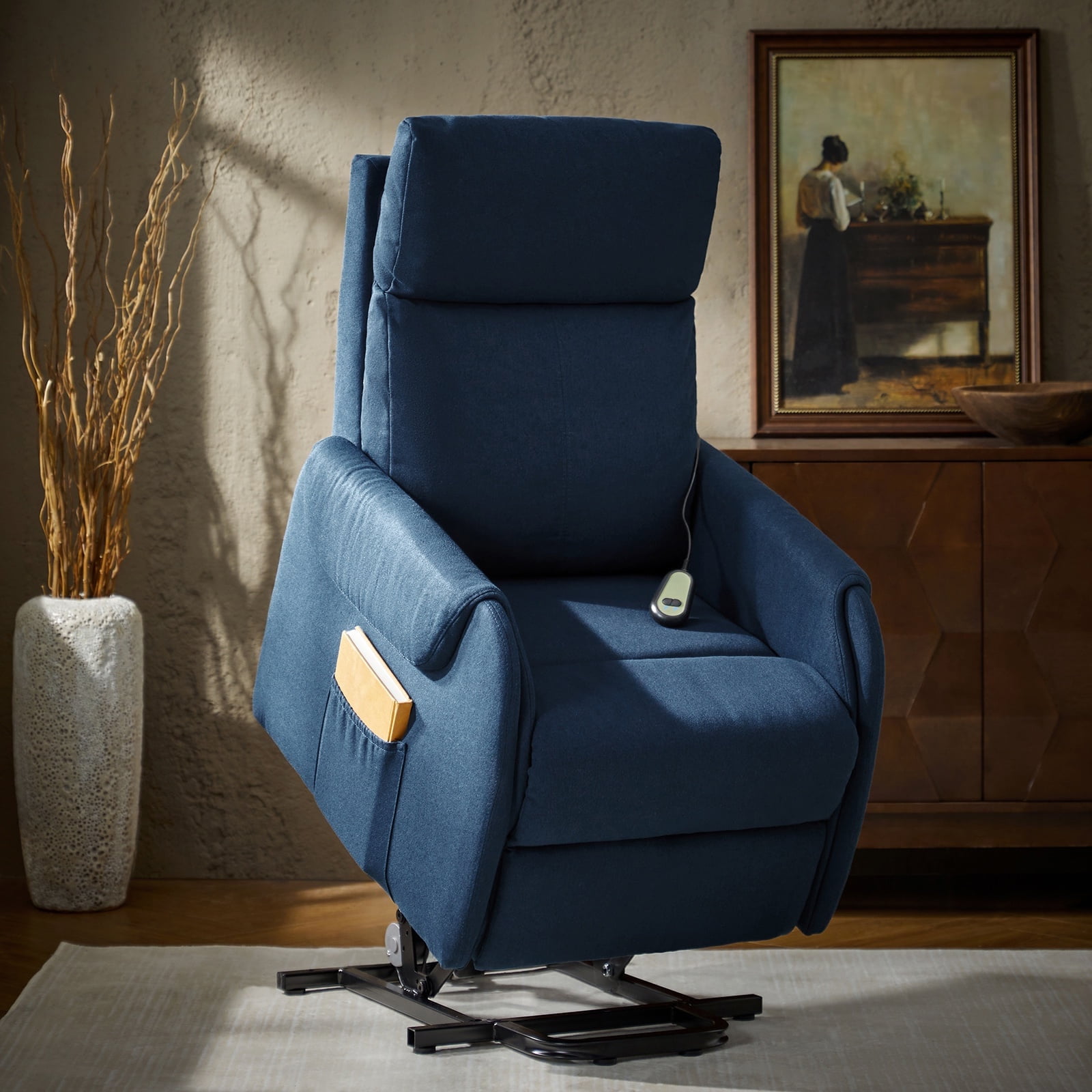 Upholstered Lift Assist Power Recliner Chair with Wired Controller for ...