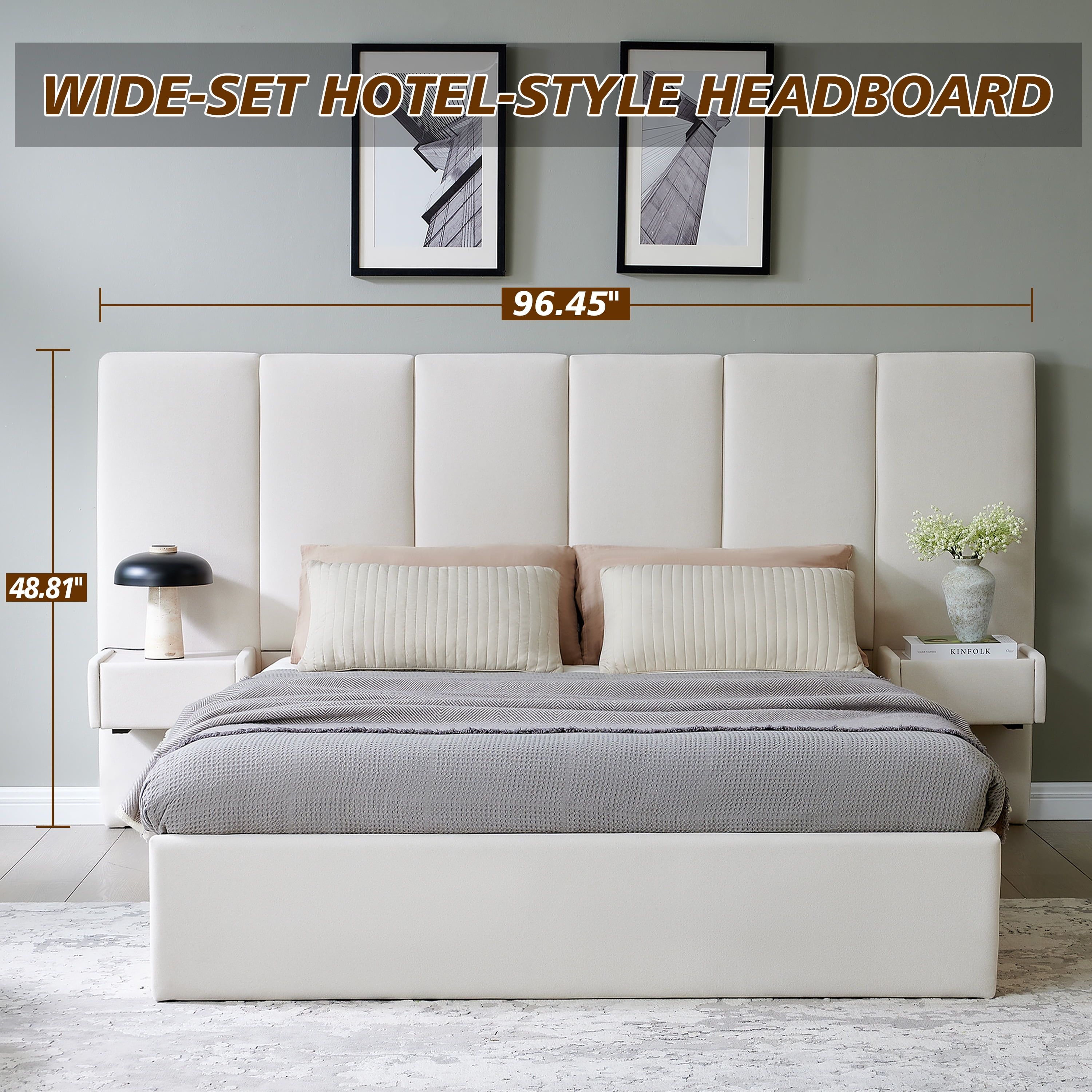 Upholstered Lift Storage Bed Frame with Velvet Headboard, 2 Drawers & 9 ...