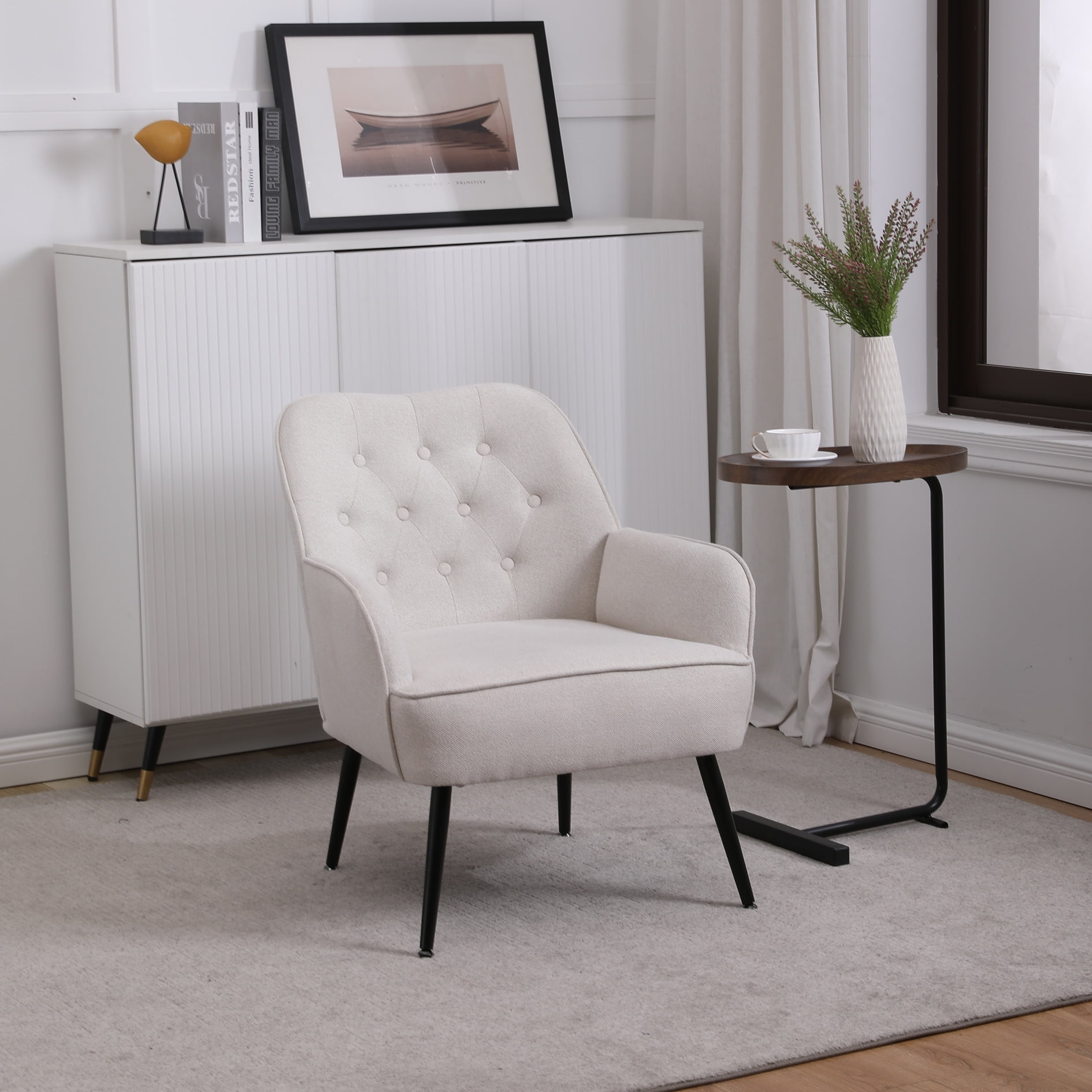 Upholstered Linen Accent Chair, Modern Armchair Single Sofa Arm Chair ...