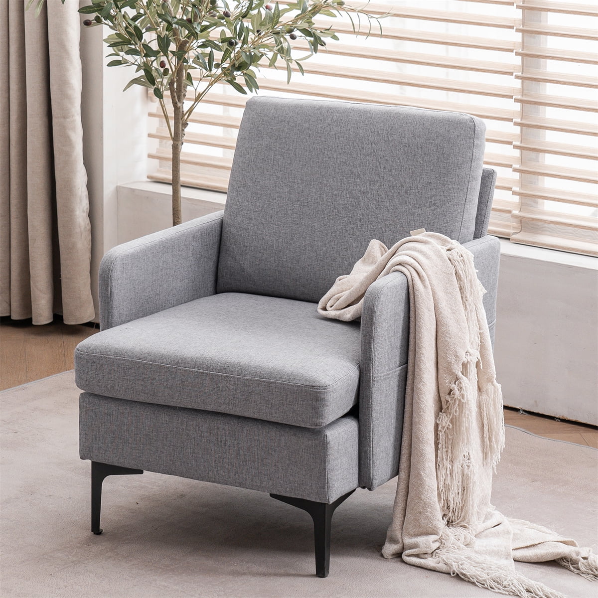 Upholstered Lounge Chair, Modern Accent Chair with Sturdy Iron Legs and ...