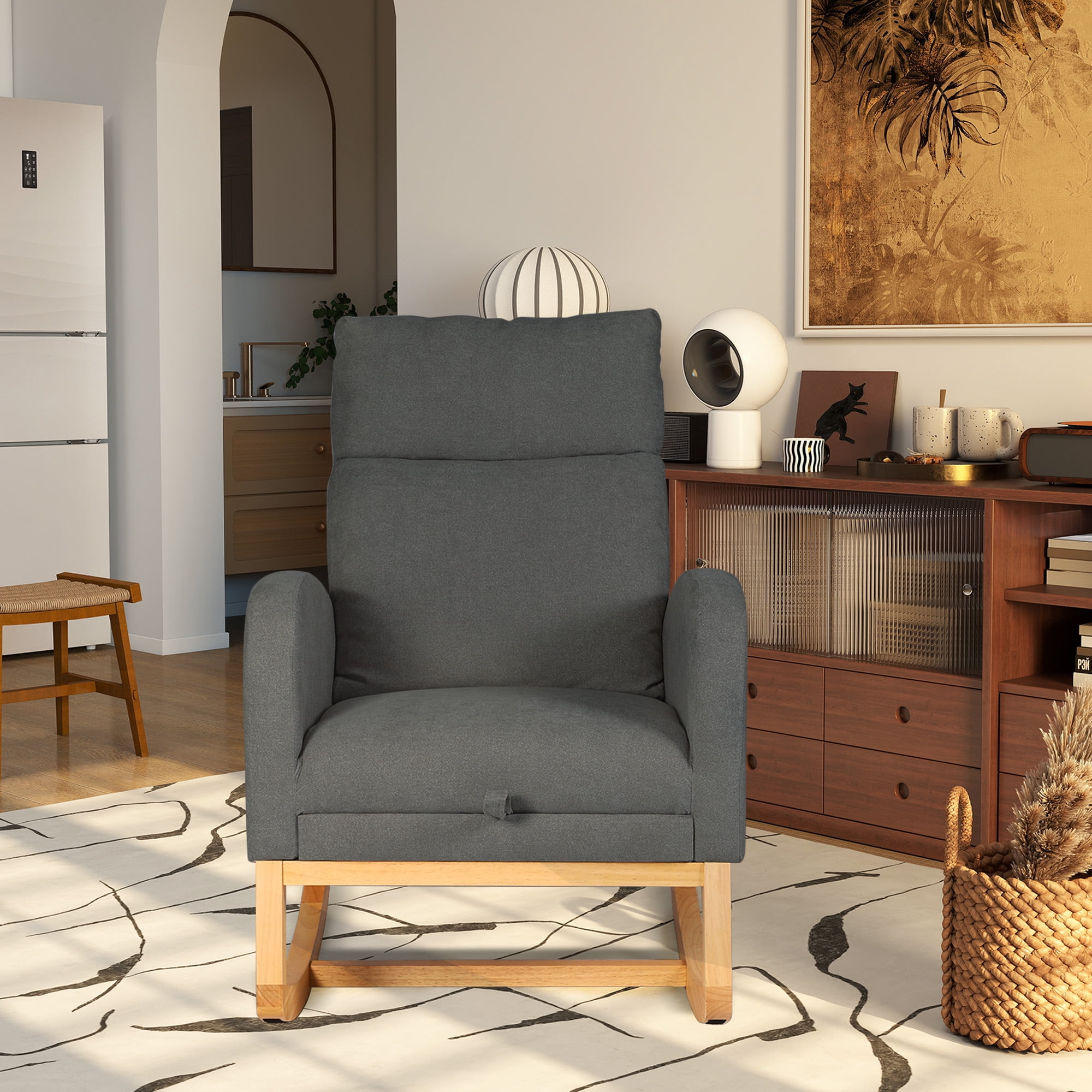 Upholstered Mid-Century Modern Nursery Rocking Chair Leisure Accent ...