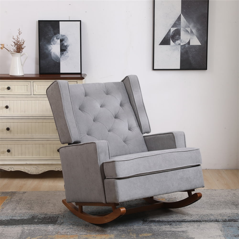 Upholstered Mid Century Rocking Chair with Tufted High Backrest, Modern ...