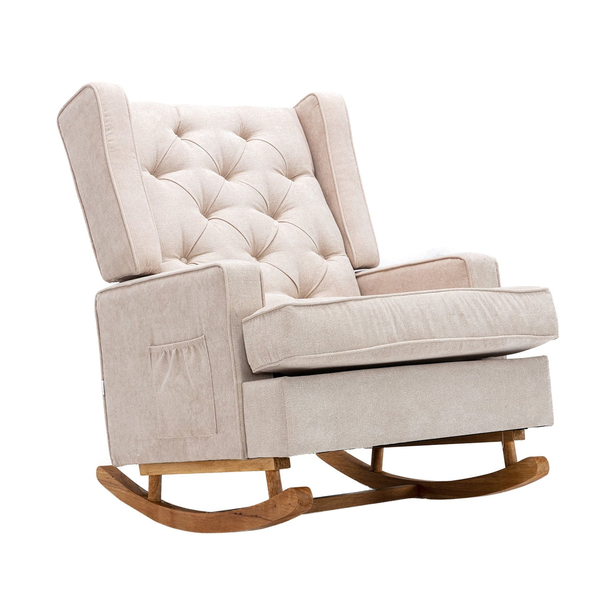 Upholstered Mid Century Rocking Chair with Tufted High Backrest, Modern ...
