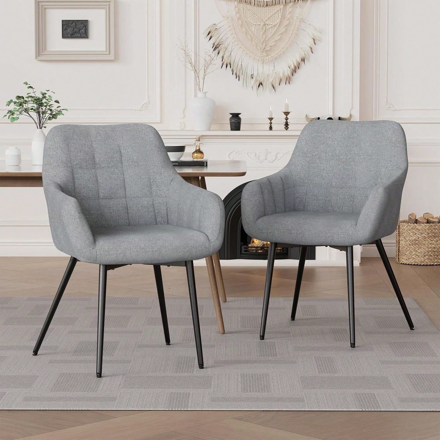 Upholstered Modern Brown Dining Chairs Set Of 2, Mid Century Dining ...