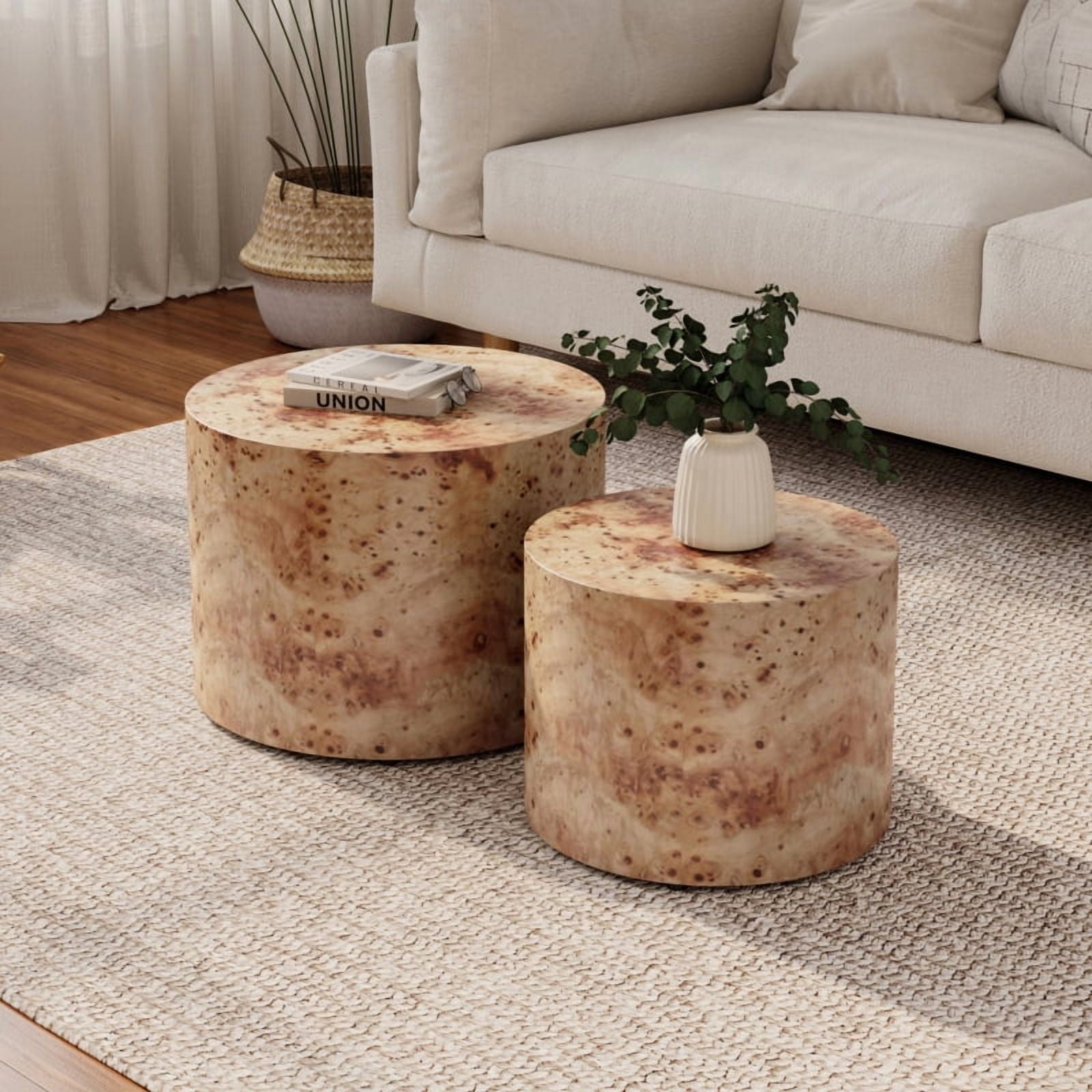 Upholstered Nesting Coffee Tables (Set of 2), Side Table, Footrest ...