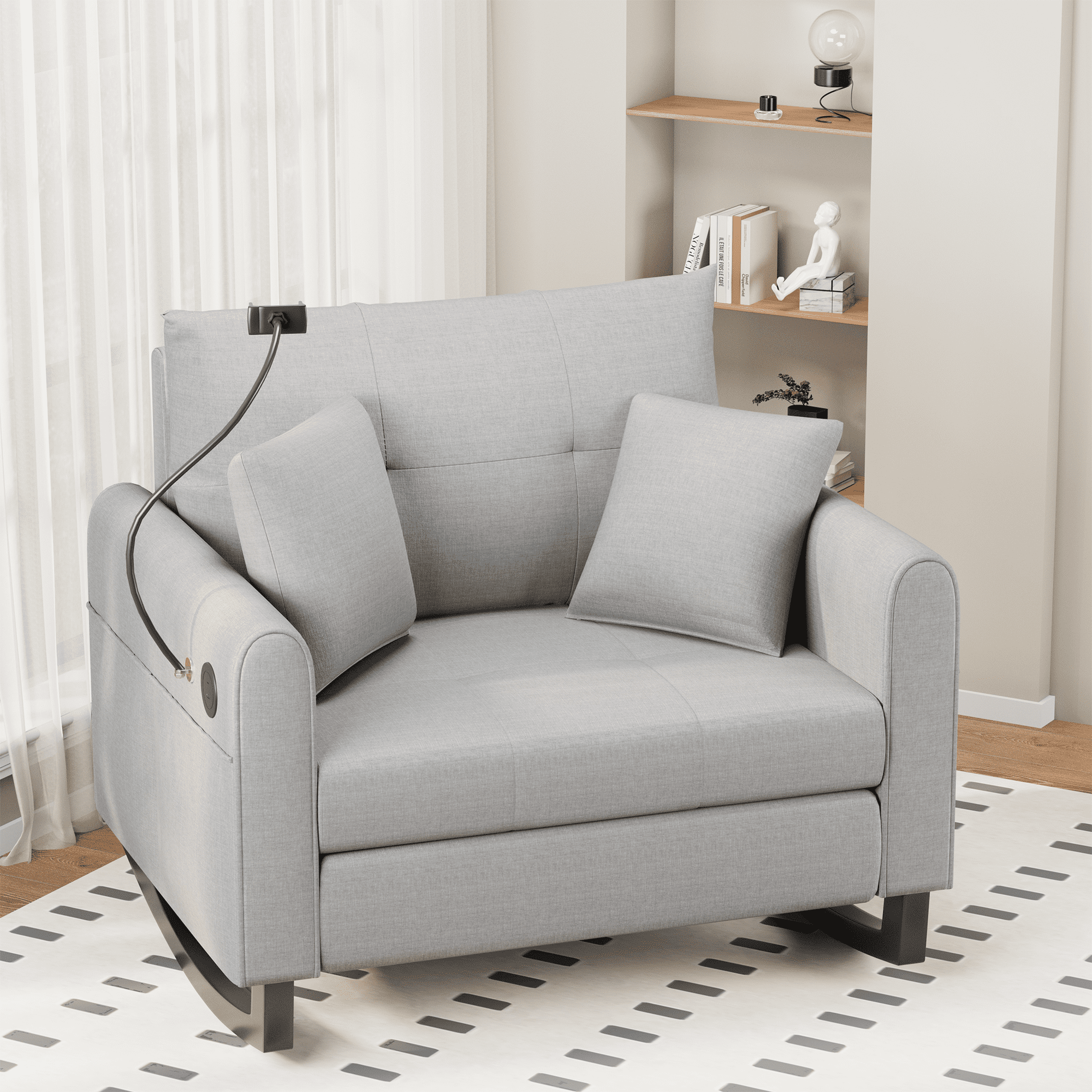 Upholstered Nursery Rocking Chair with Adjustable Phone Handle, High ...