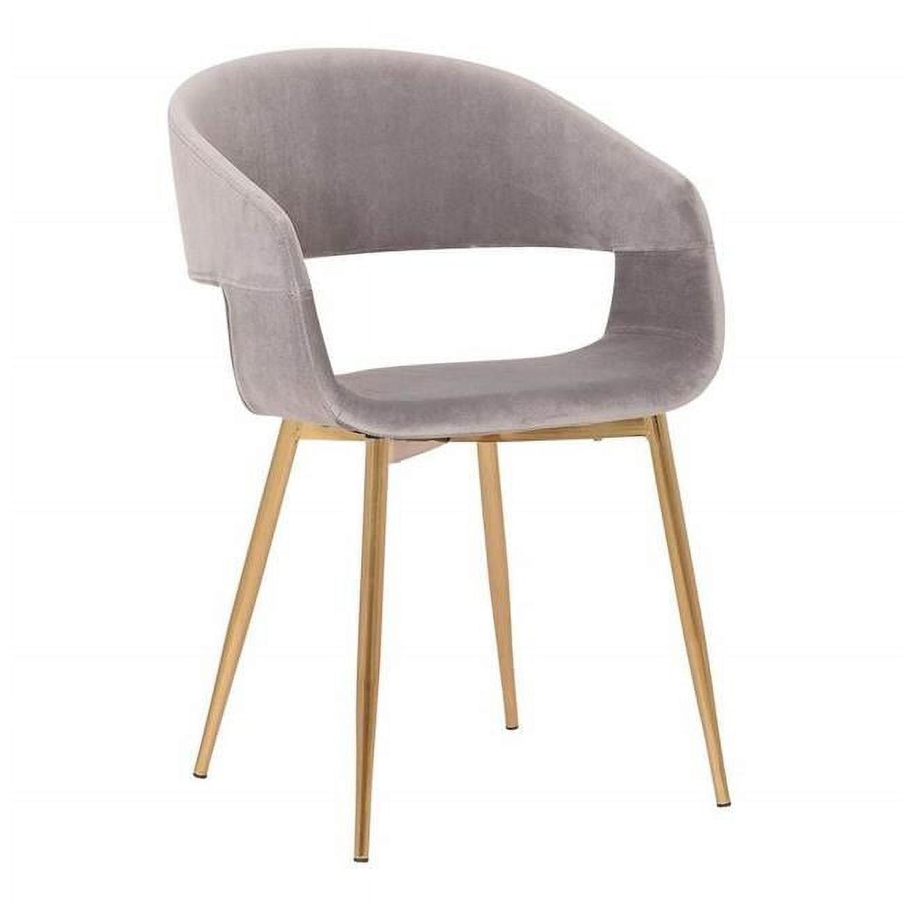 Upholstered Open Back Dining Accent Chair with Gold Angled Legs, Gray ...