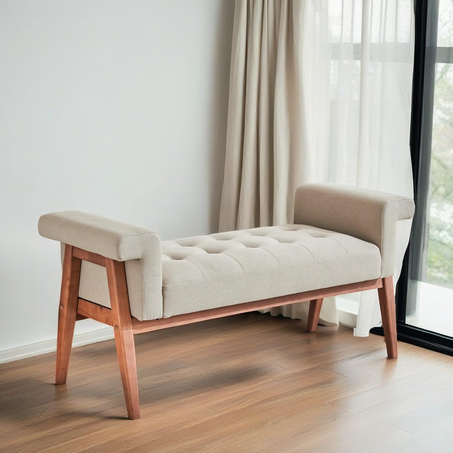 Upholstered Ottoman with Wood Legs - Padded Foot Rest for Living Spaces ...