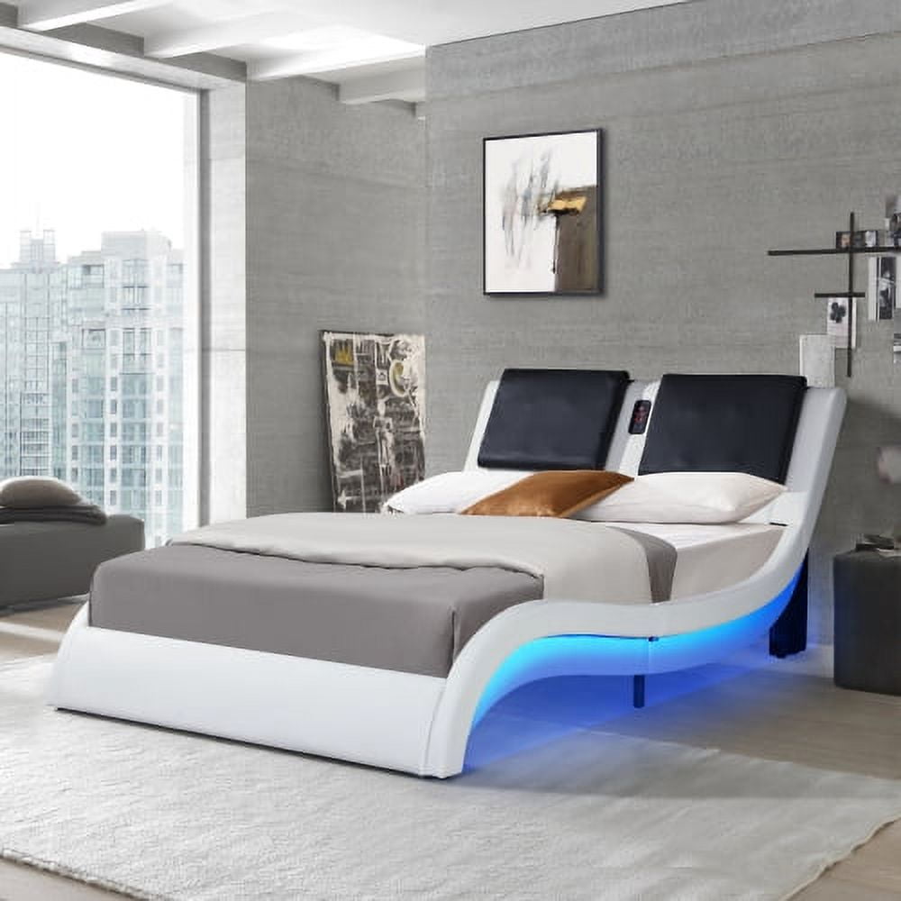 Upholstered Platform Bed Frame with LED Lights Underneath,Bluetooth ...