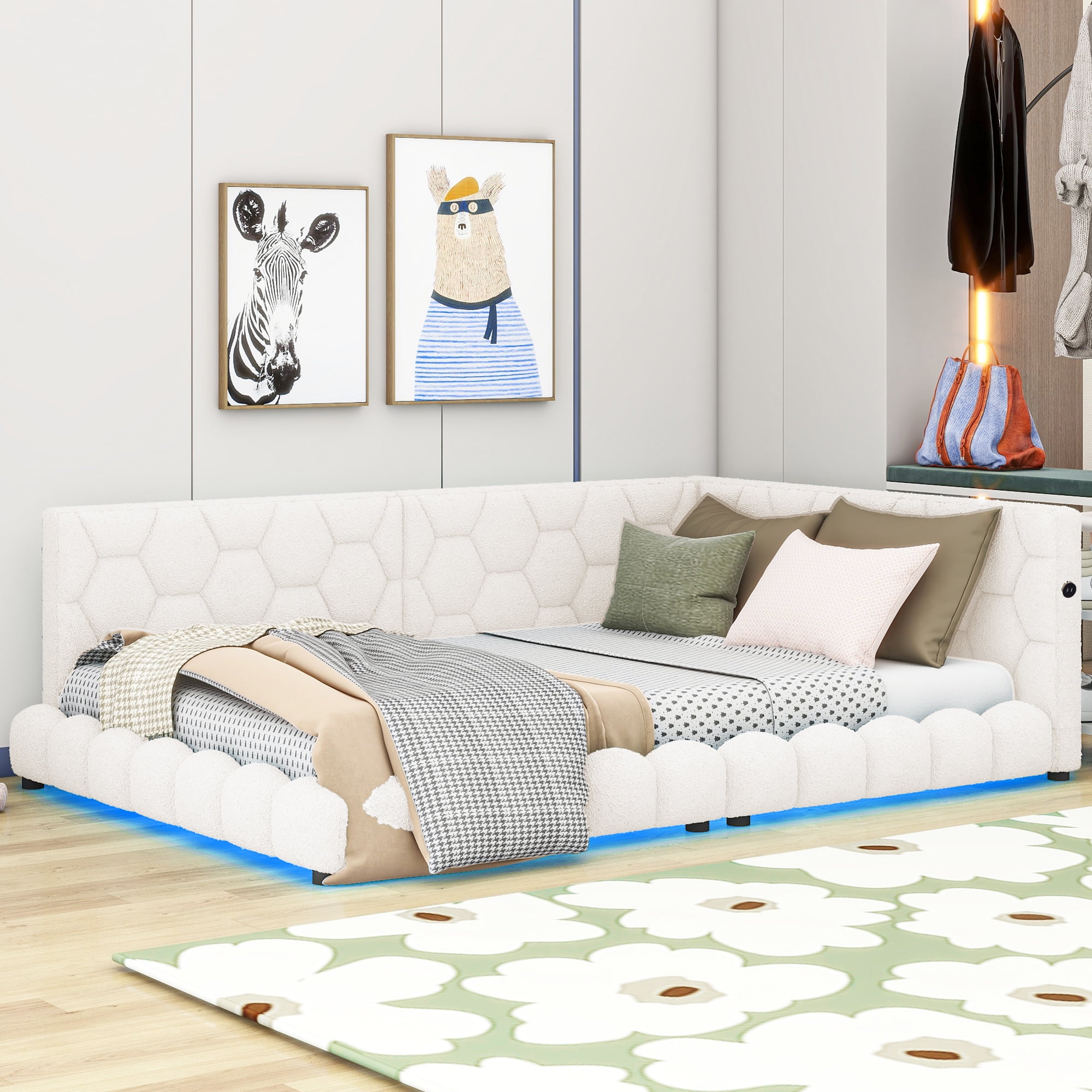 Upholstered Platform Bed,Full Size Platform Bed With USB Ports,LED Belt ...