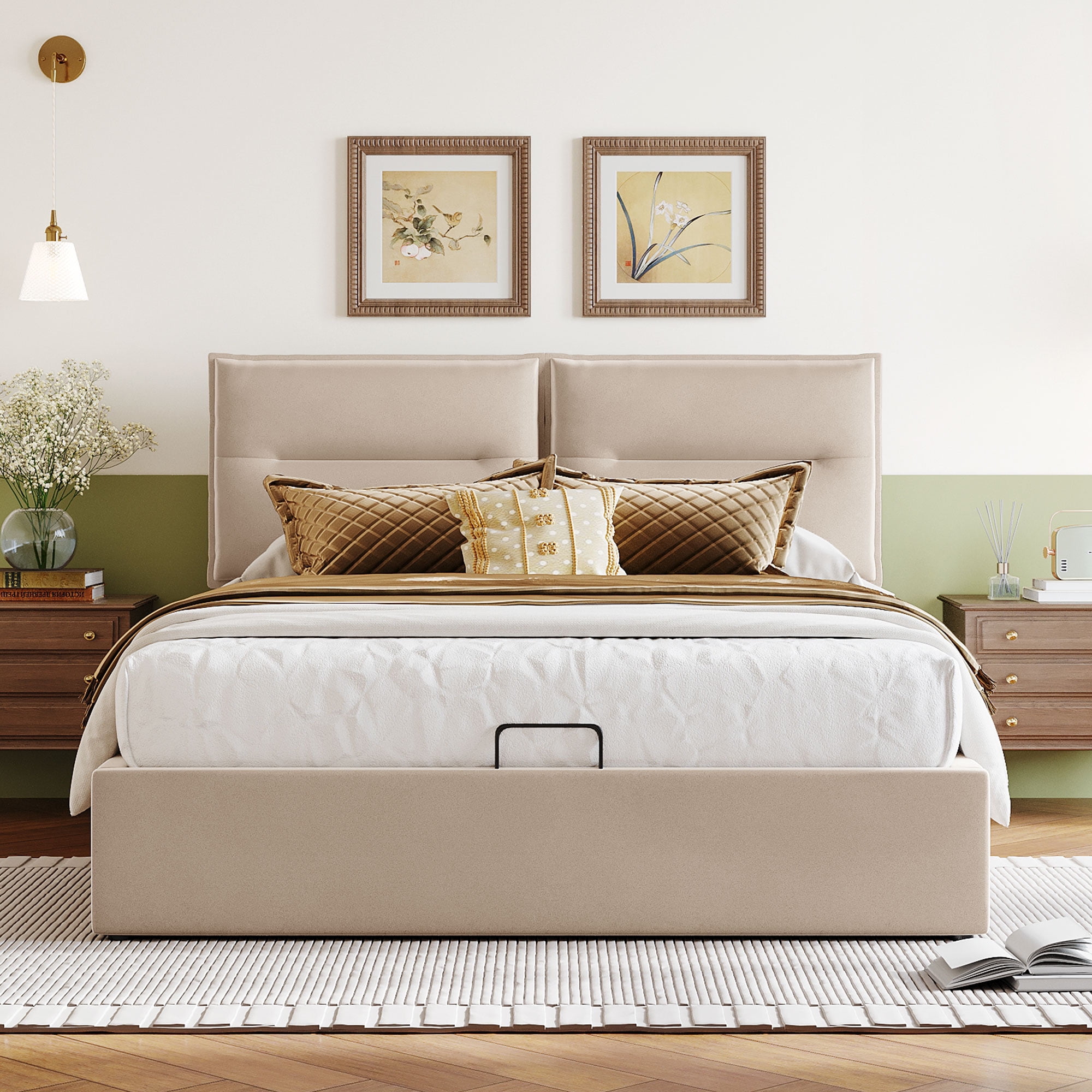 Upholstered Platform Bed with Hydraulic Storage System, Lift Up Storage ...