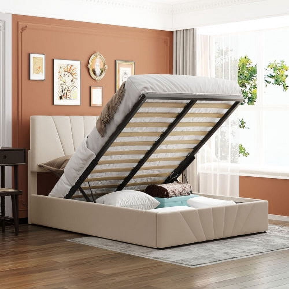 Upholstered Platform Bed with Storage Underneath, Full Size Gas Lift ...