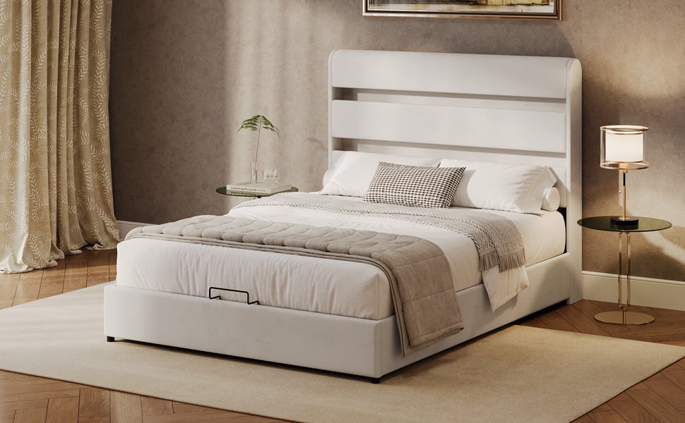 Upholstered Platform King Size Hydraulic Storage Bed, Lift Up Storage ...