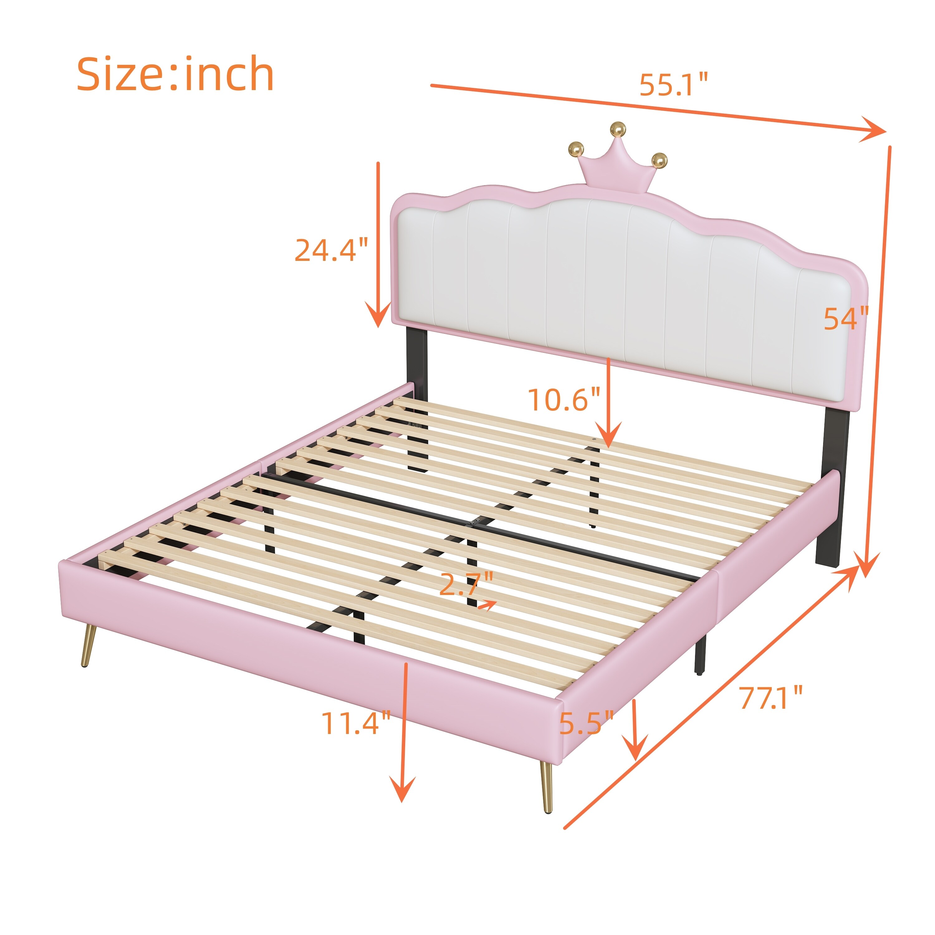 Upholstered Princess Bed With Crown Headboard Full - Walmart.com