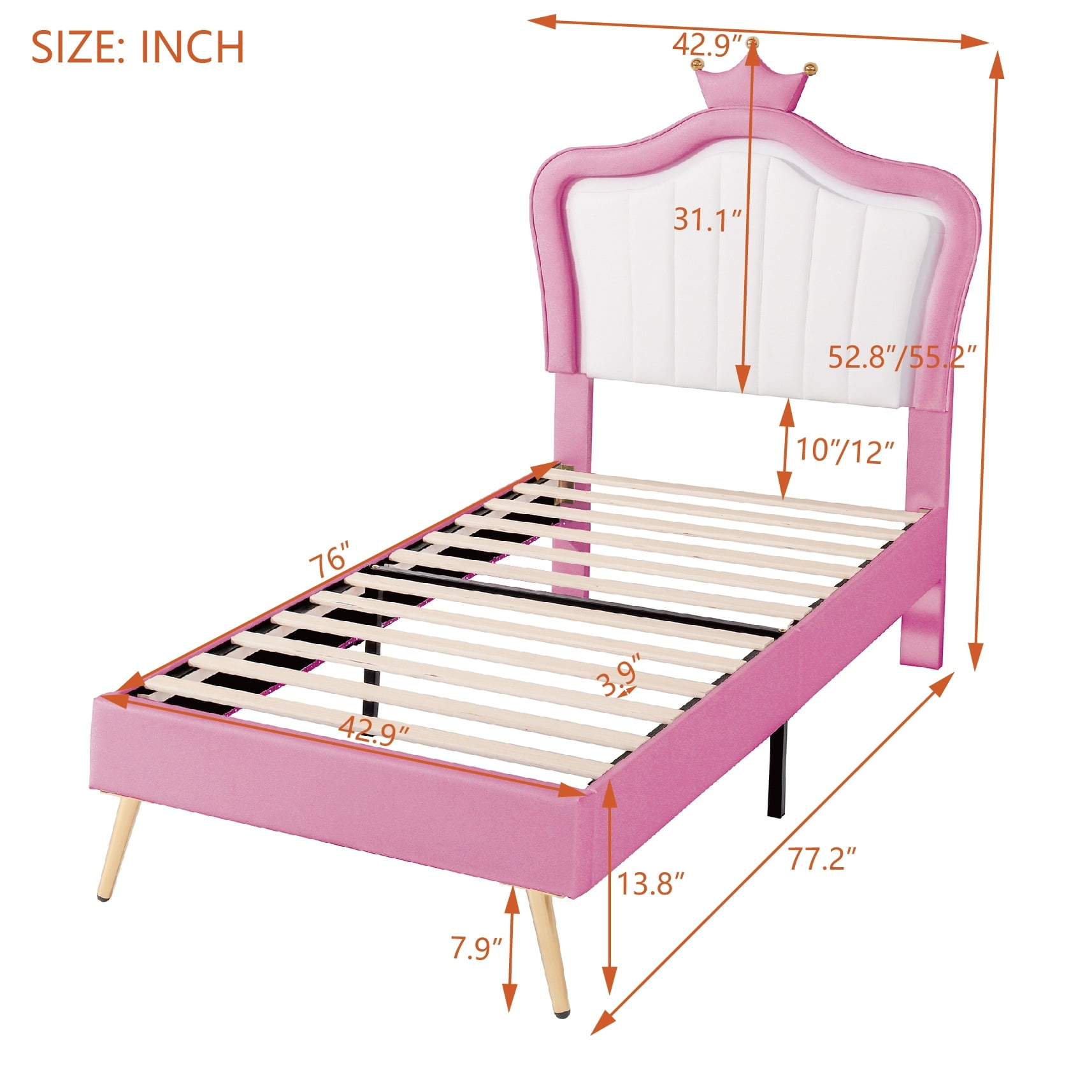 Upholstered Princess Bed with LED Lights Pink - Twin - Walmart.com