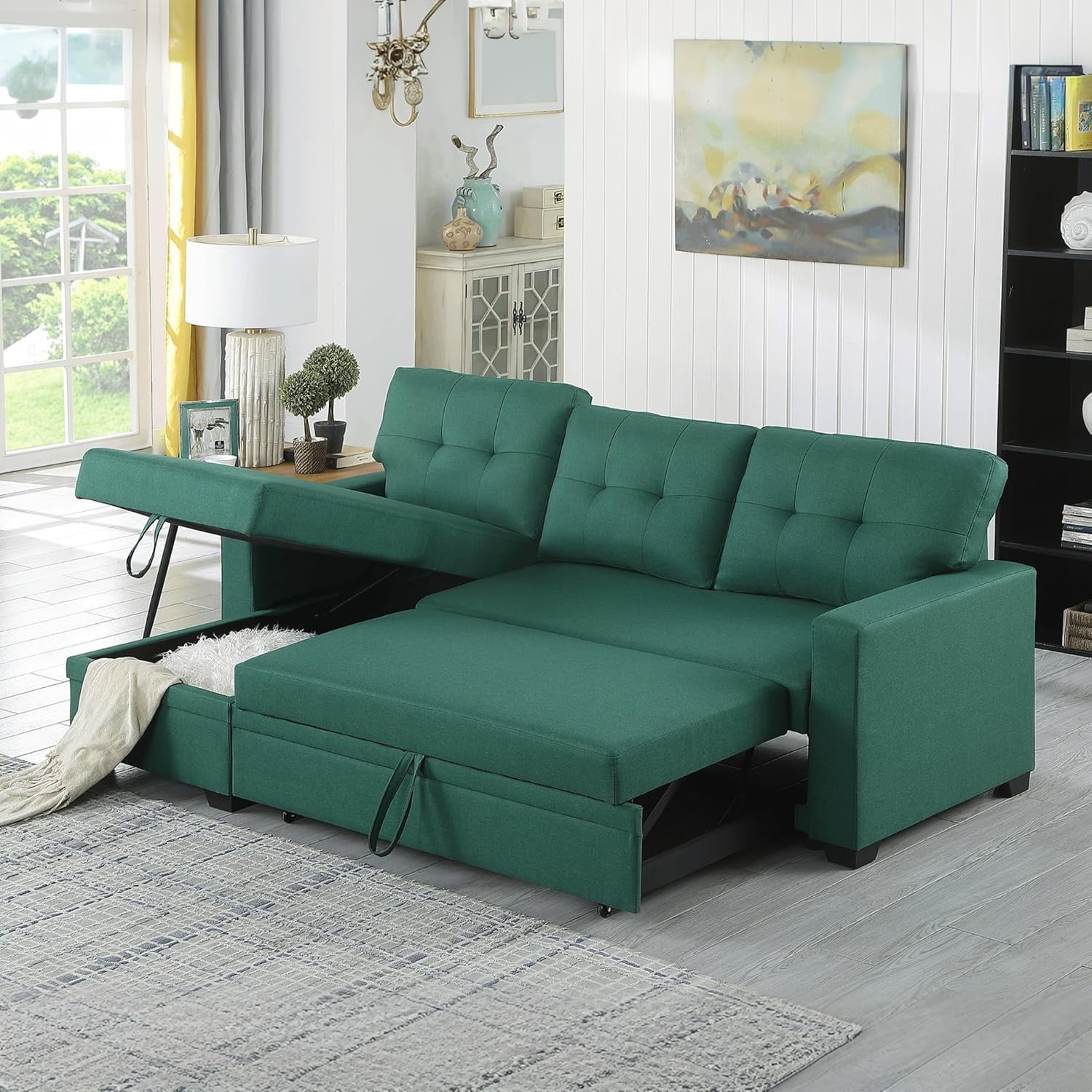 Upholstered Pull Out Sectional Sofa Couch Bed - L Shaped Convertible ...