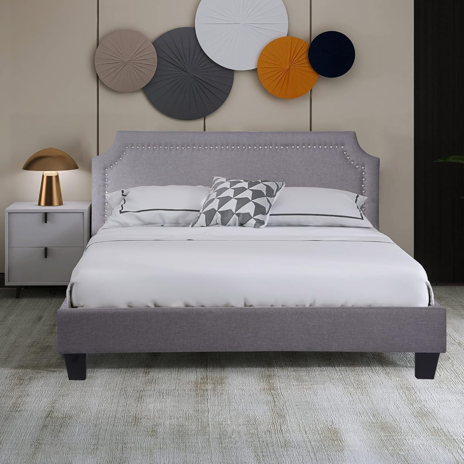 Upholstered Queen Bed Frame with Headboard, Bed Frame Queen Size, Mid ...