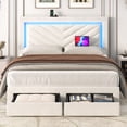 Fastroby Upholstered Queen Size Bed Frame with LED Headboard, Storage ...