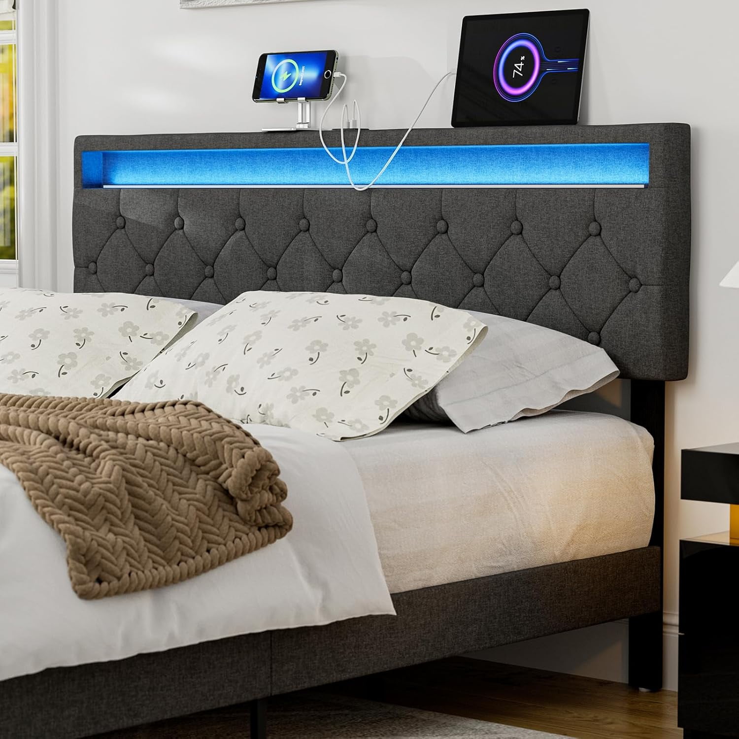 Upholstered Queen Size Headboard Only, Adjustable Height, Modern Queen ...