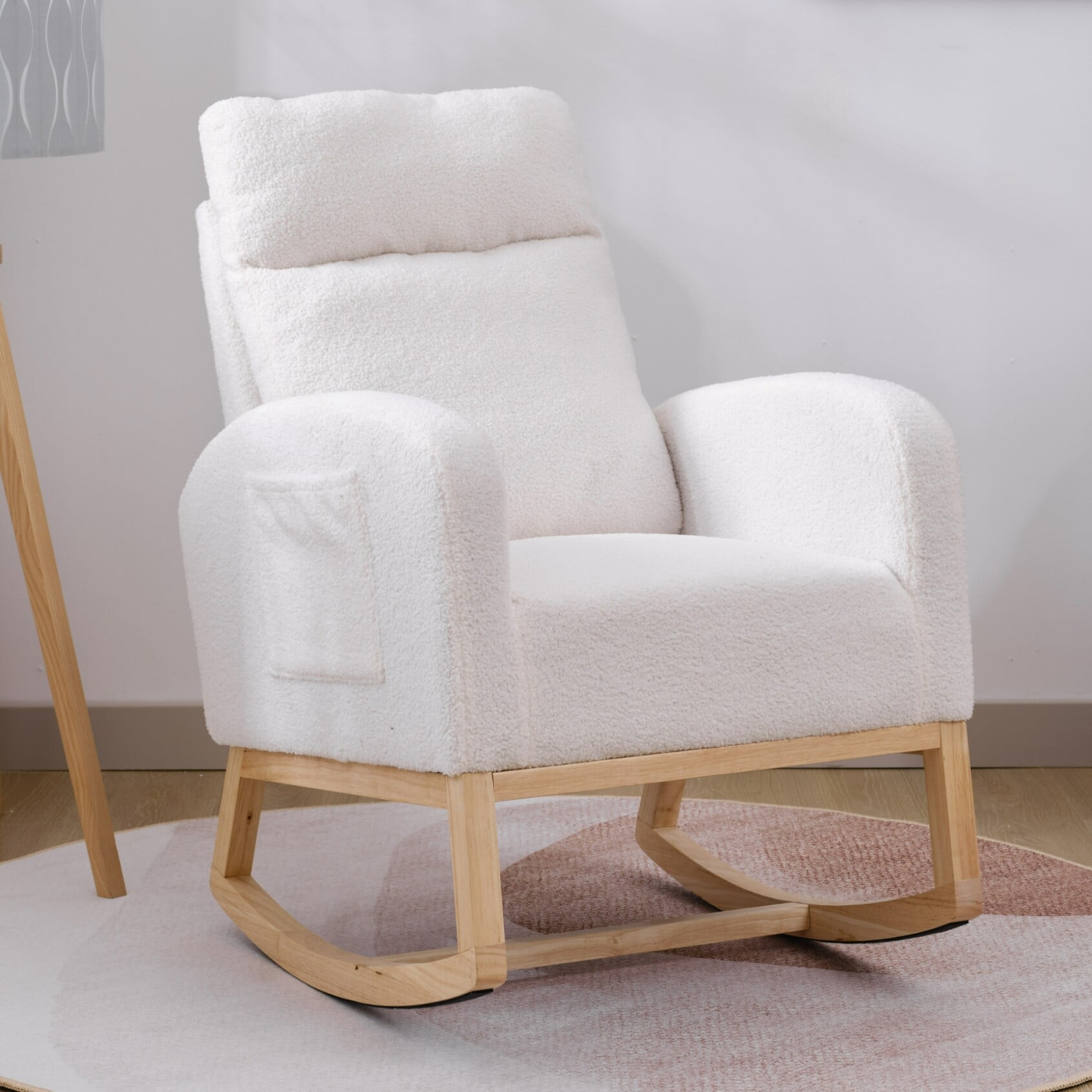 Upholstered Rocking Chair, Boucle Glider Chair Nursery Chair with High ...