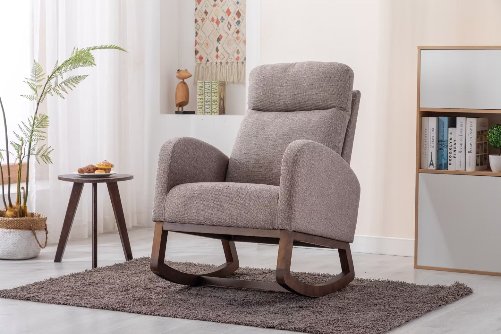 Upholstered Rocking Chair, Glider Rocker Nursery Chair with Padded ...