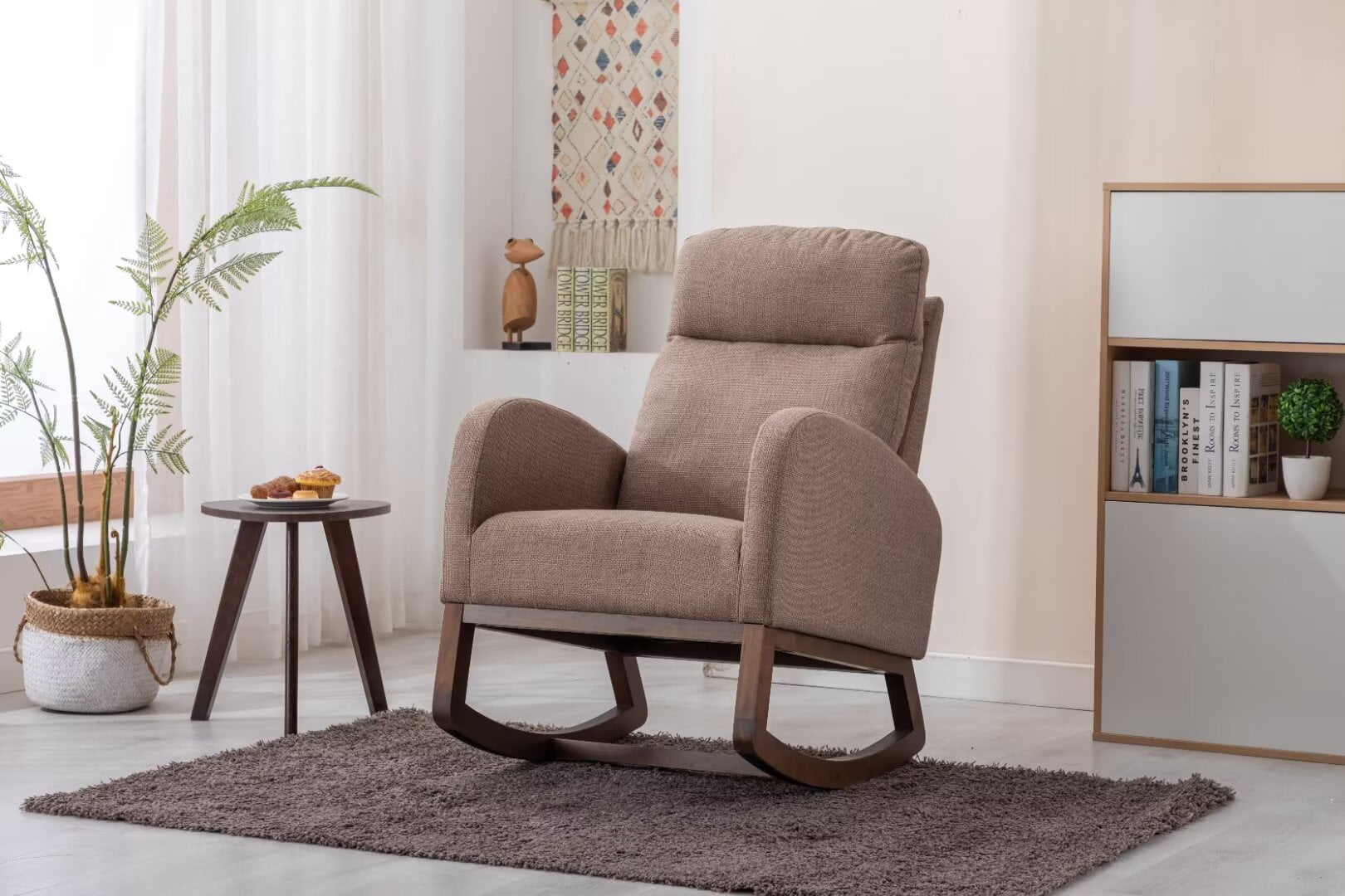 Upholstered Rocking Chair, Glider Rocker Nursery Chair with Padded ...