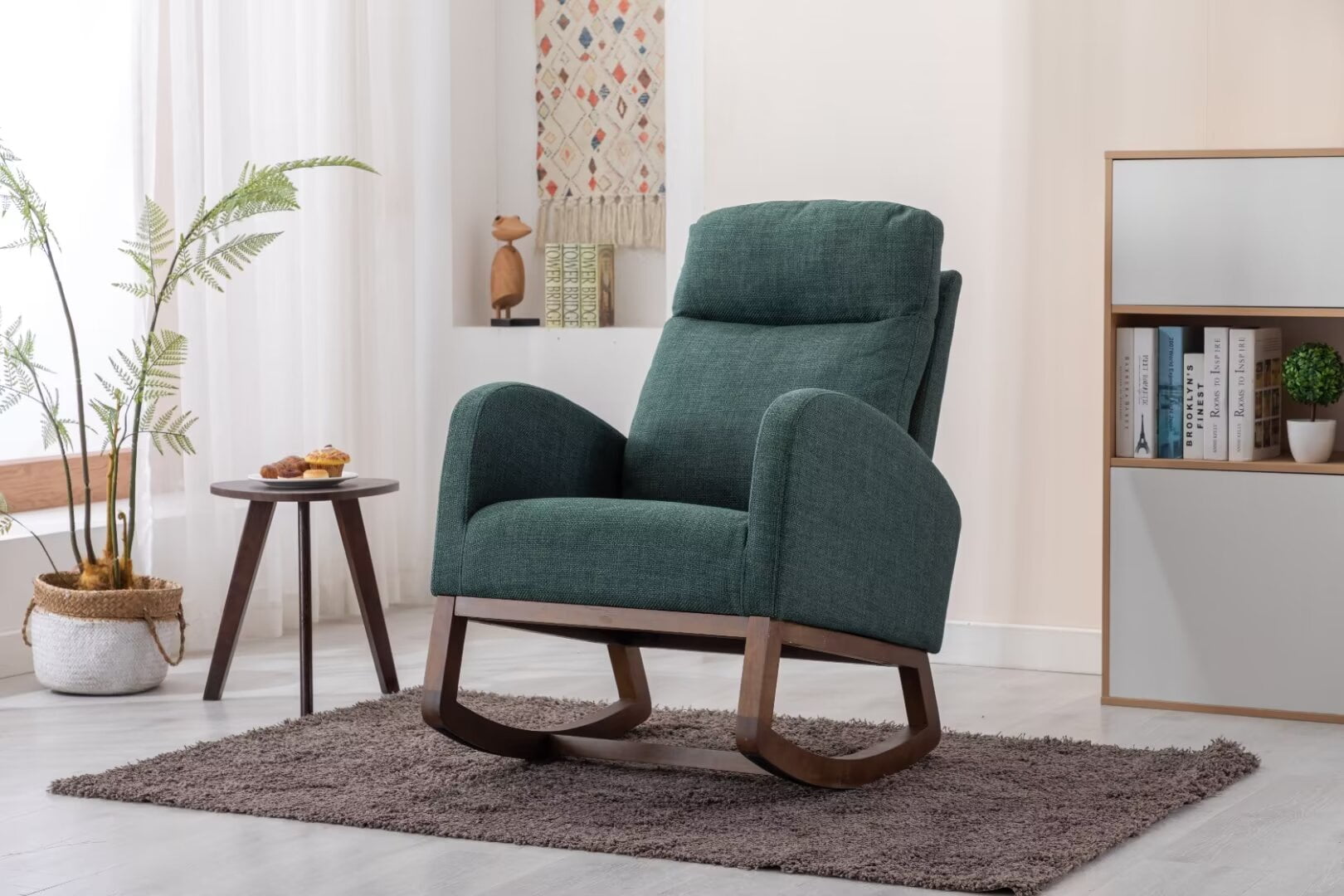 Upholstered Rocking Chair, Glider Rocker Nursery Chair with Padded ...