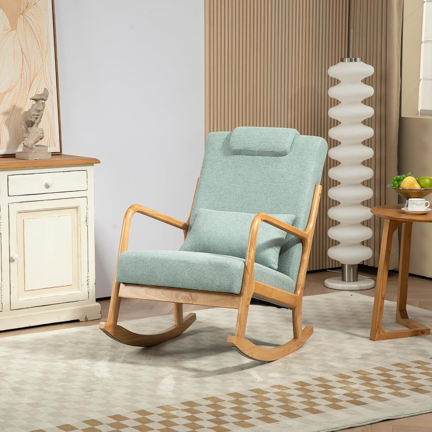 Upholstered Rocking Chair Glider Rocker Nursery Chair with High Back ...