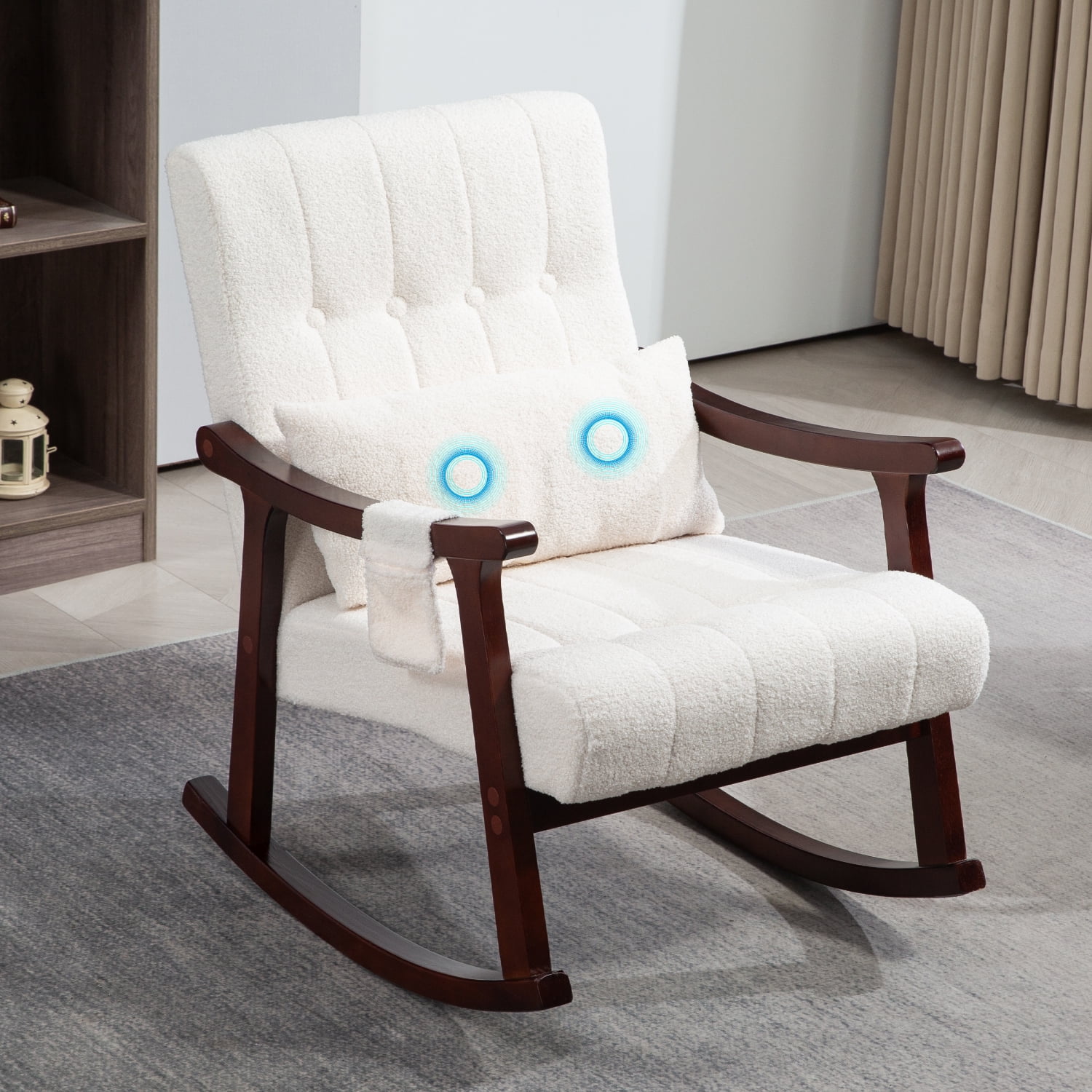 Upholstered Rocking Chair with Massage Lumbar Support,Glider Chair with ...